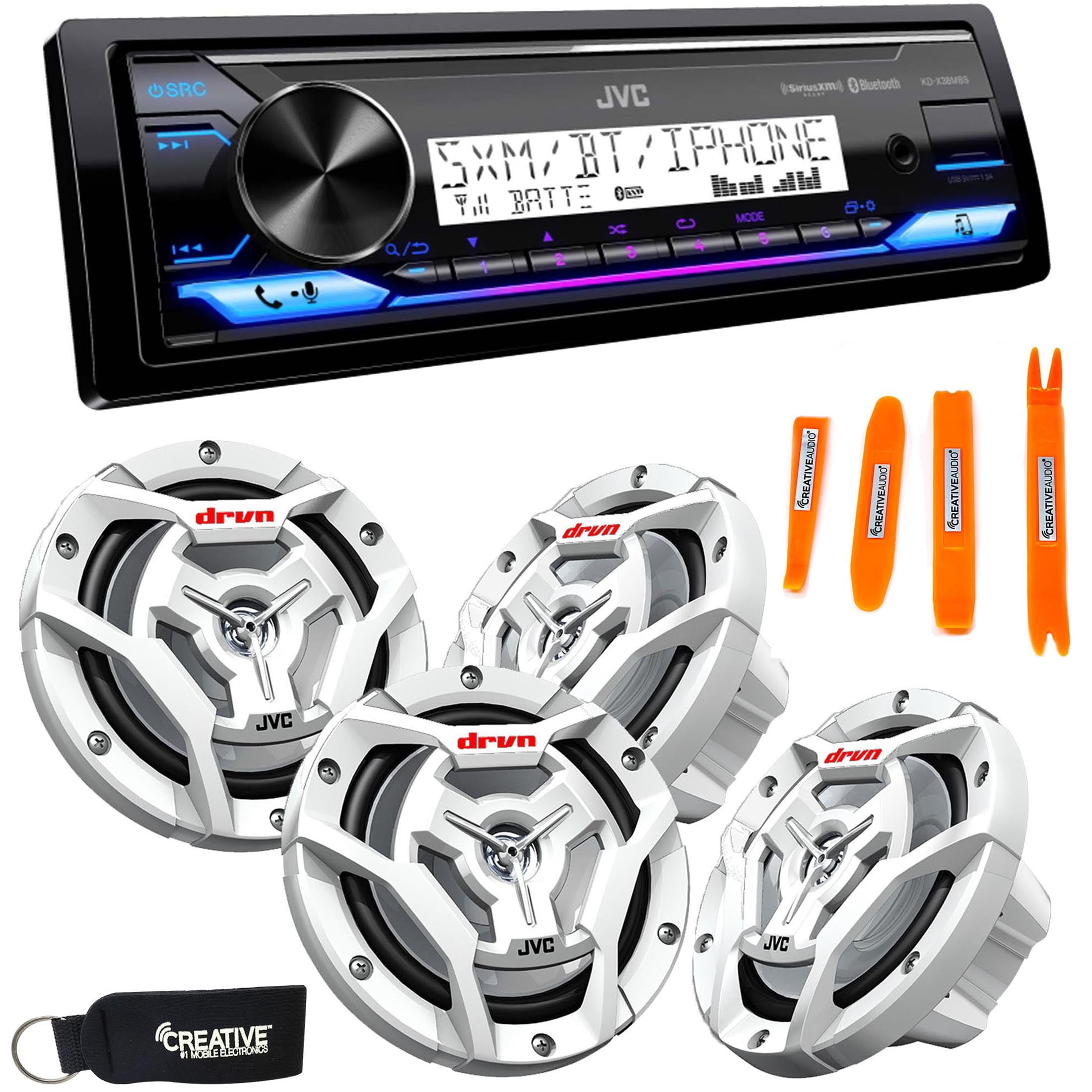 JVC KD-X38MBS Marine Digital Receiver W/ BT, USB, XM Ready + 2 Pair CS ...