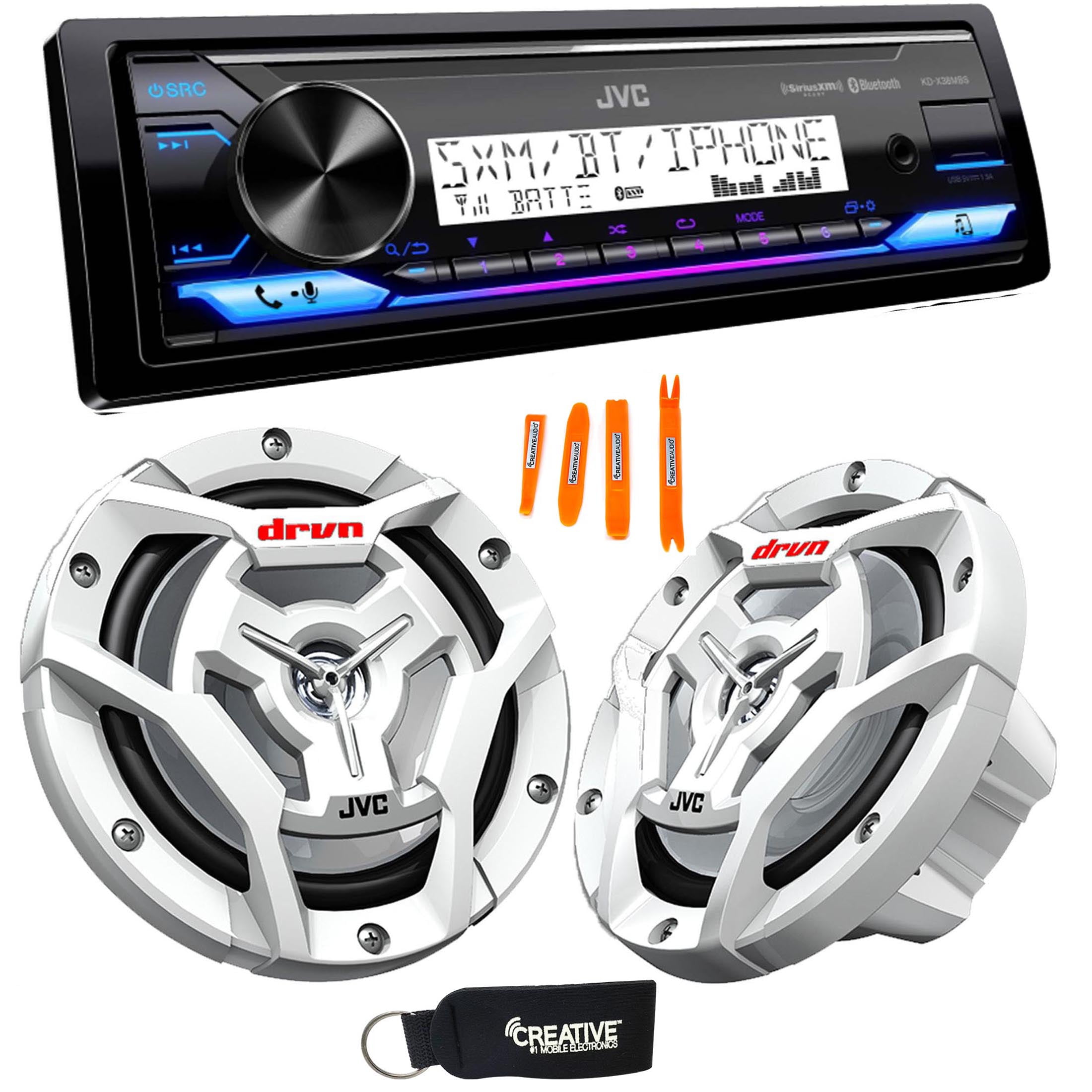 JVC KD-X38MBS Marine Digital Receiver W/ BT, USB, XM Ready + Pair CS ...