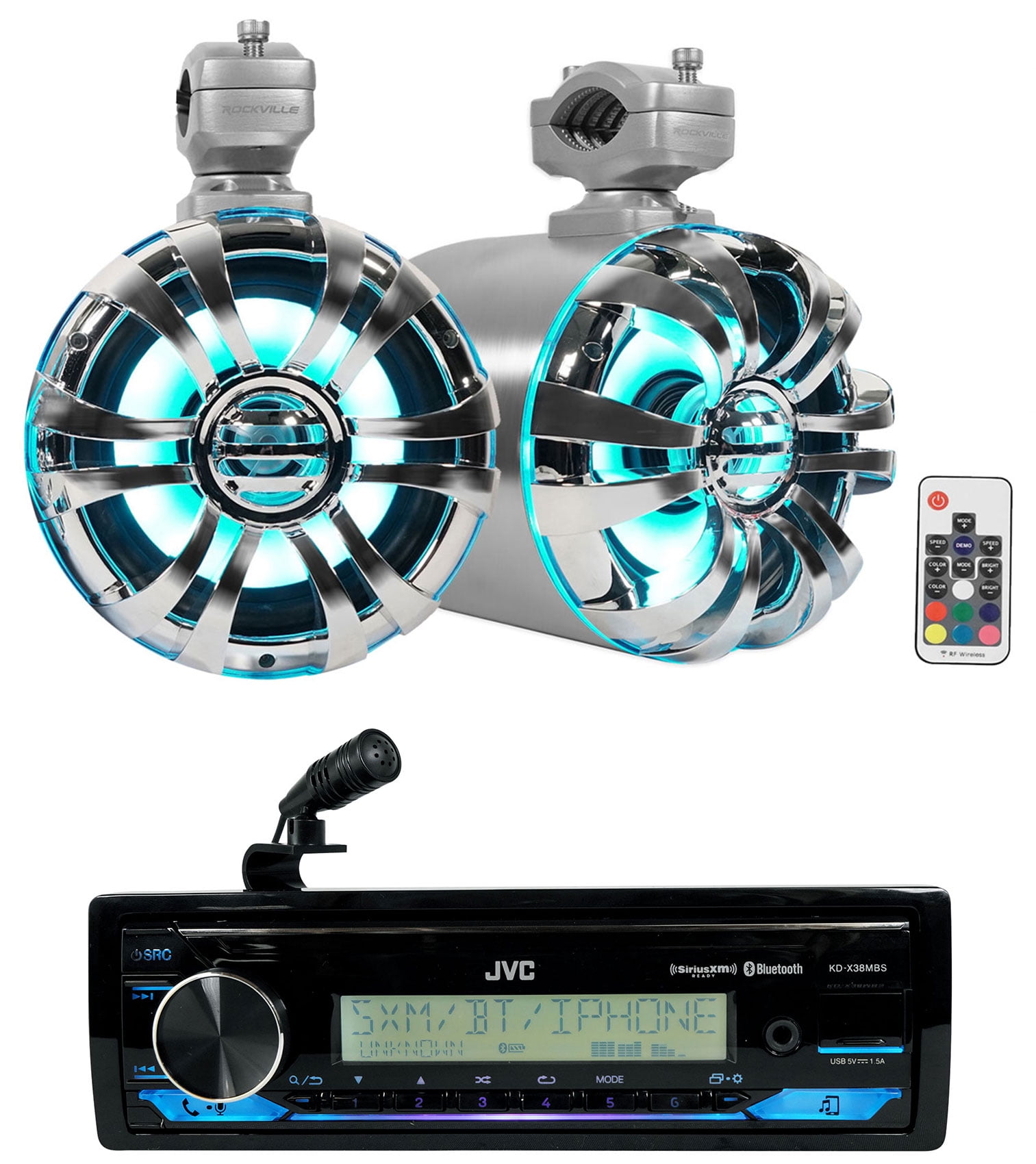 JVC KD-X38MBS Marine Stereo Receiver w/Bluetooth+(2) 6.5" LED Tower ...