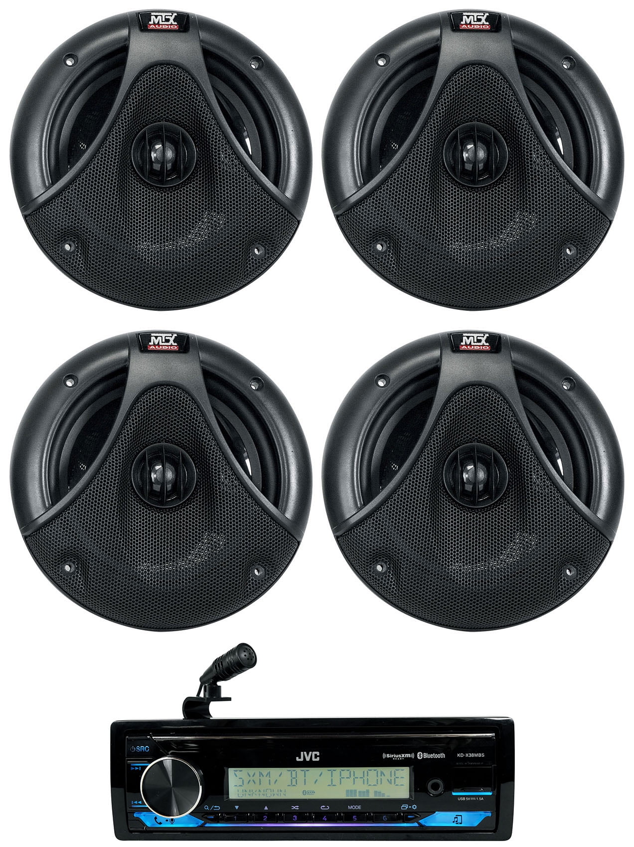 JVC KD-X38MBS Marine/UTV/Motorcycle Receiver w/Bluetooth+(4) MTX 6.5" Speakers - Walmart.com