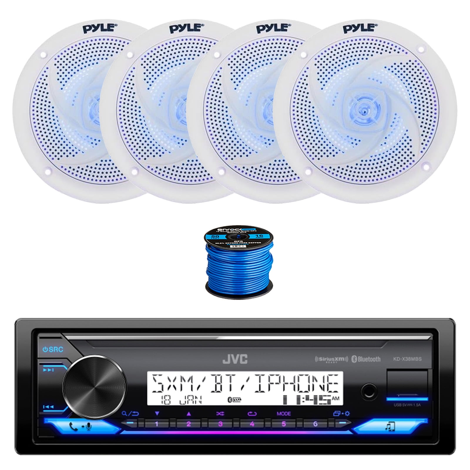 JVC KD-X38MBS Single DIN Marine Bluetooth AM/FM Stereo Receiver, 4X 5. ...