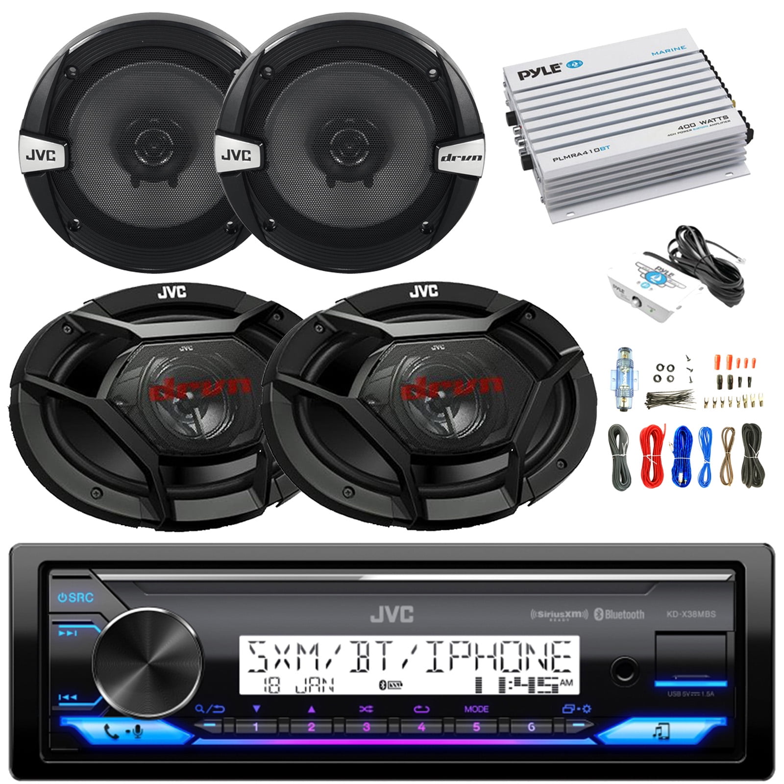 JVC Marine Bluetooth System: Single DIN Receiver, 6.5" 300W Speakers ...