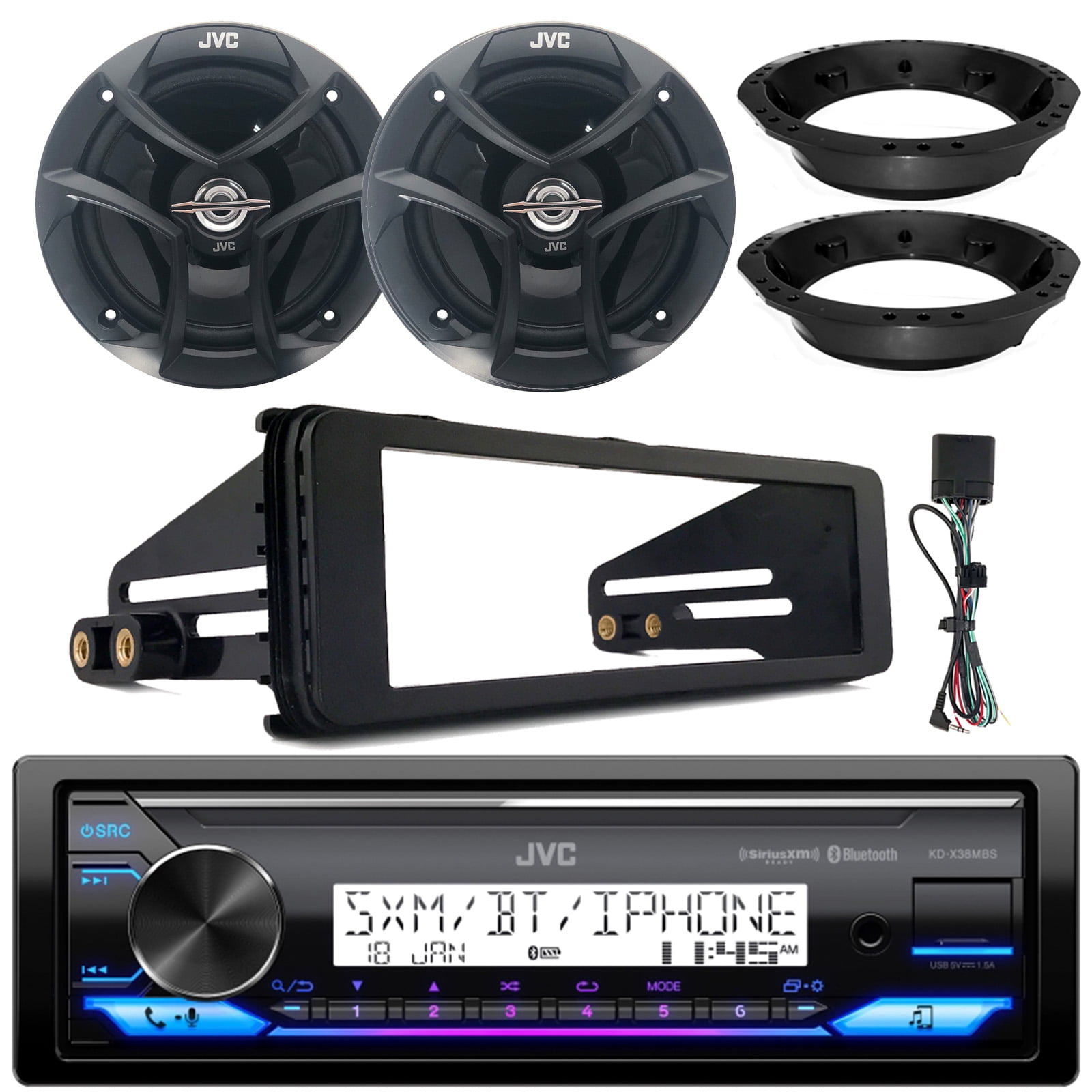 JVC KD-X38MBS Single DIN Marine Bluetooth USB AUX LED AM/FM Stereo ...