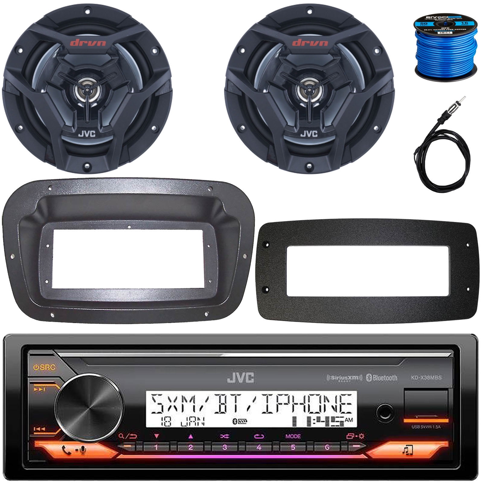 JVC KD-X38MBS Single-DIN Marine Bluetooth USB/AUX LED AM/FM Stereo SiriusXM Ready Receiver W/Spa ...