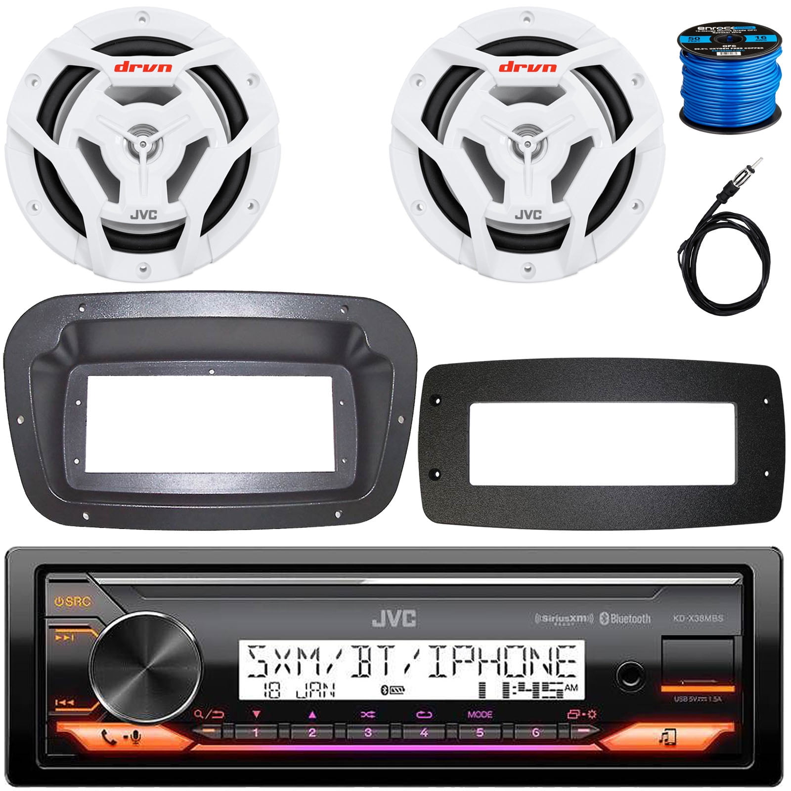 JVC KD-X38MBS Single-DIN Marine Bluetooth USB/AUX LED AM/FM Stereo SiriusXM Ready Receiver W/Spa ...