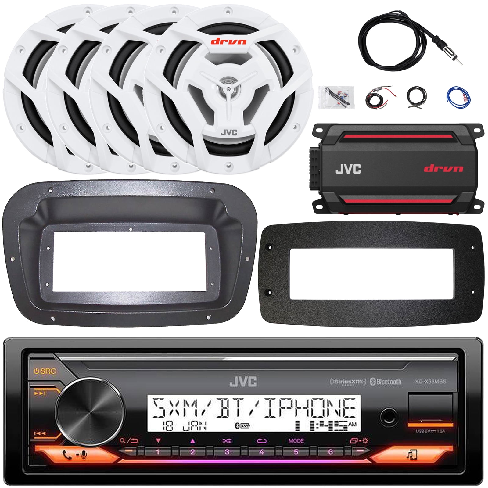 JVC KD-X38MBS Single-DIN Marine Bluetooth USB/AUX LED AM/FM Stereo SiriusXM Ready Receiver W/Spa ...