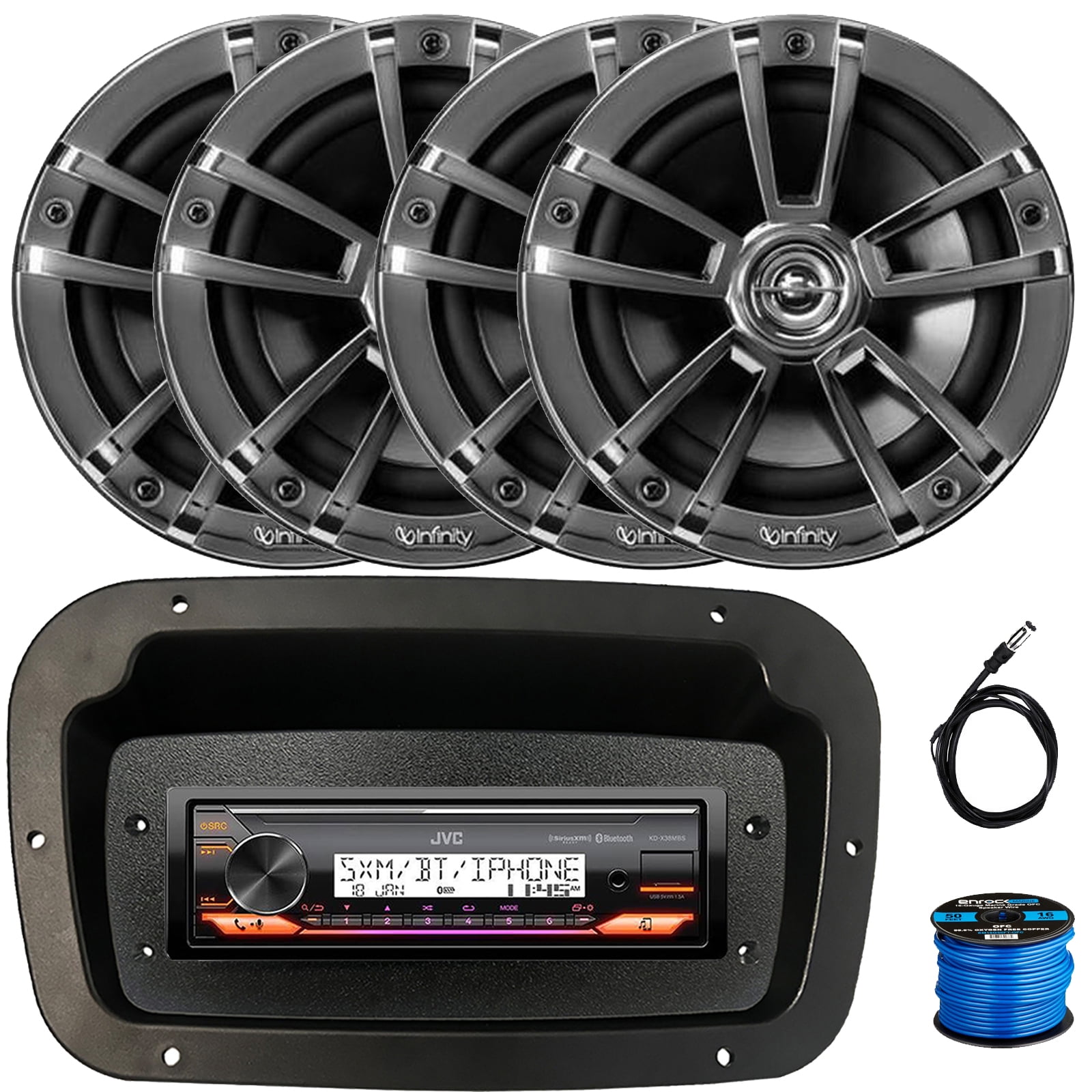 JVC KD-X38MBS Single-DIN Marine Bluetooth USB/AUX LED AM/FM Stereo ...