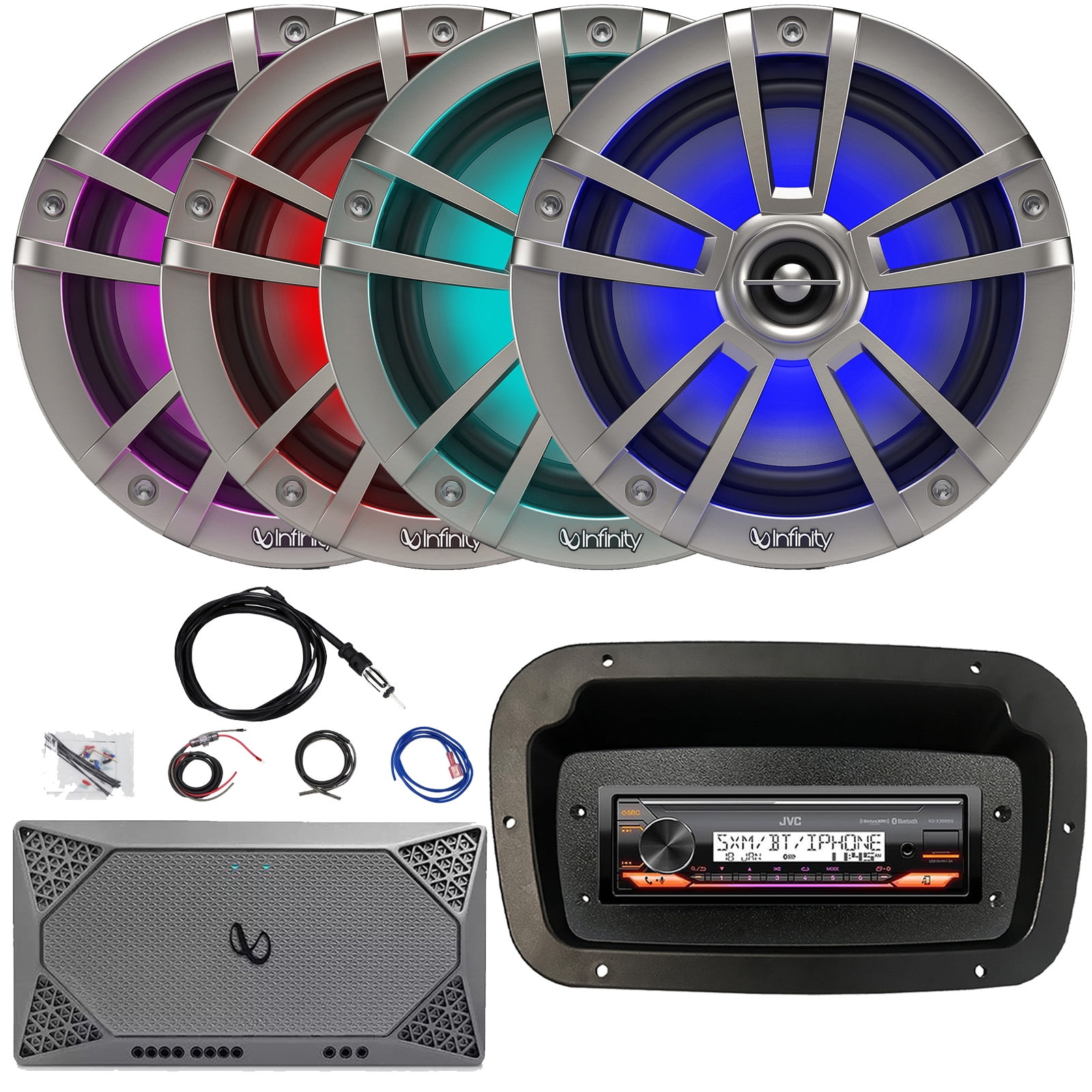 JVC KD-X38MBS Single-DIN Marine Bluetooth USB/AUX LED AM/FM Stereo SiriusXM Ready Receiver W/Spa ...