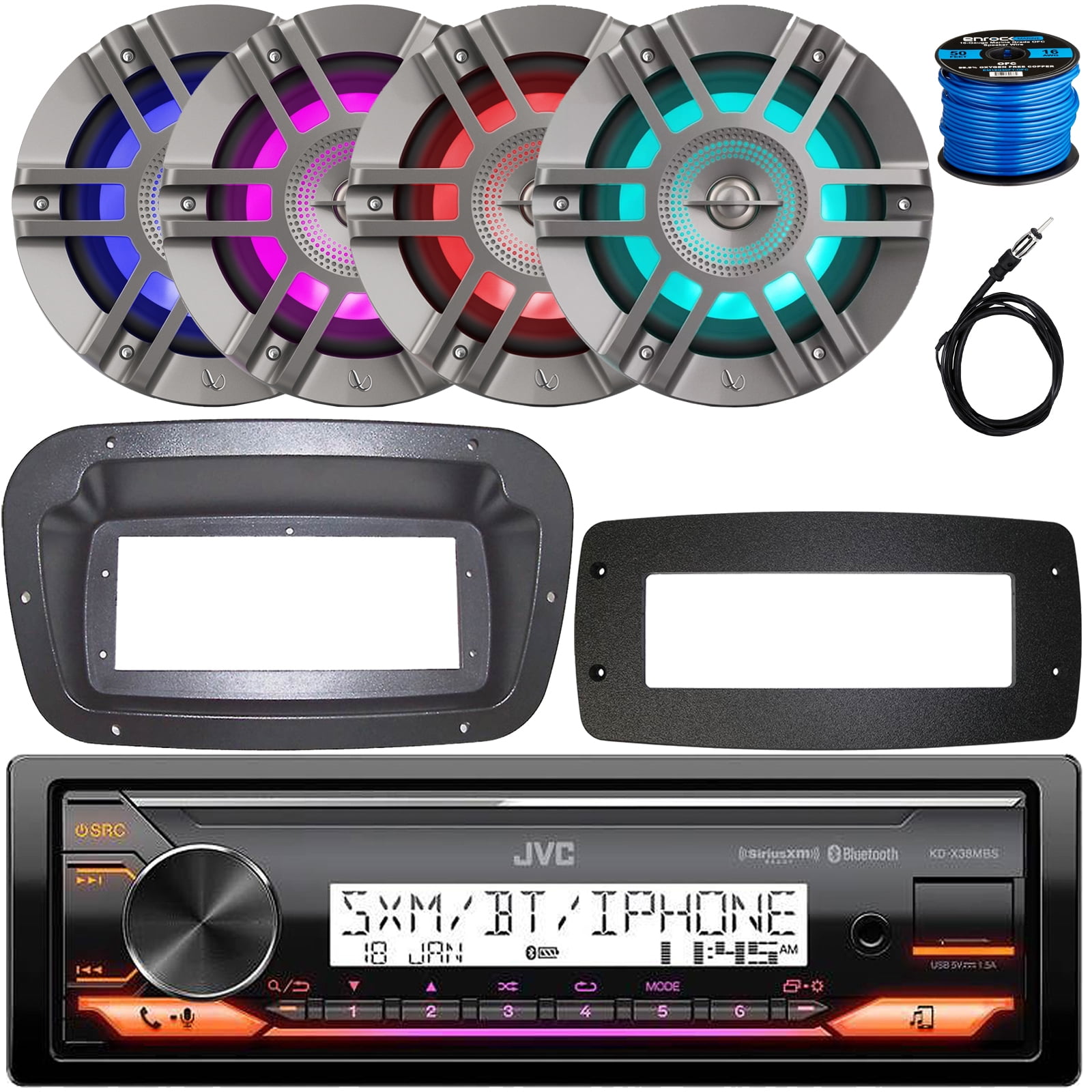 JVC KD-X38MBS Single-DIN Marine Bluetooth USB/AUX LED AM/FM Stereo SiriusXM Ready Receiver W/Spa ...