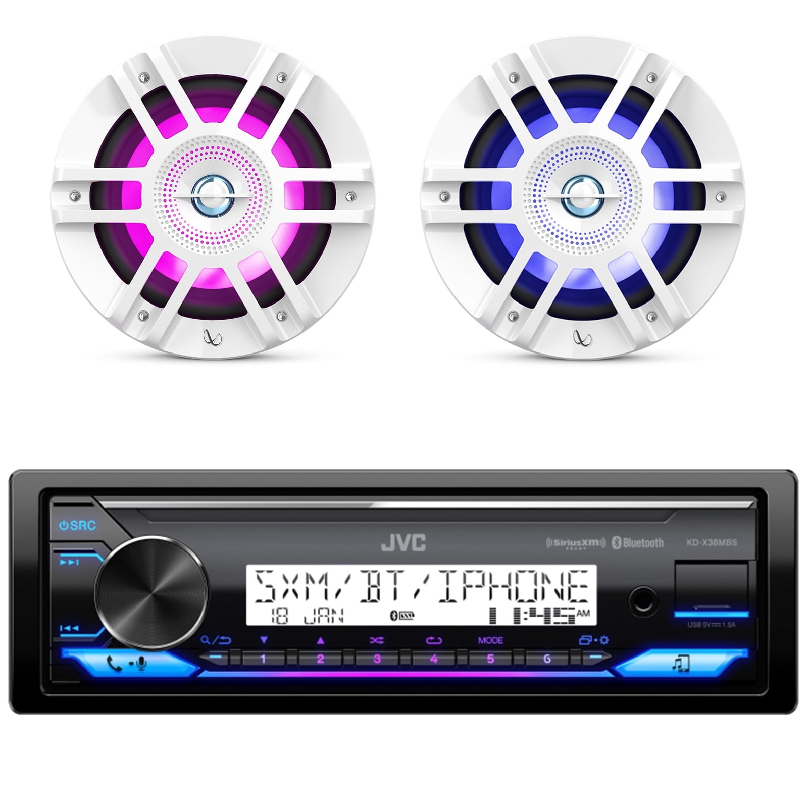JVC KD-X38MBS Single DIN Marine MotorSports Bluetooth USB AUX LED AM/FM ...