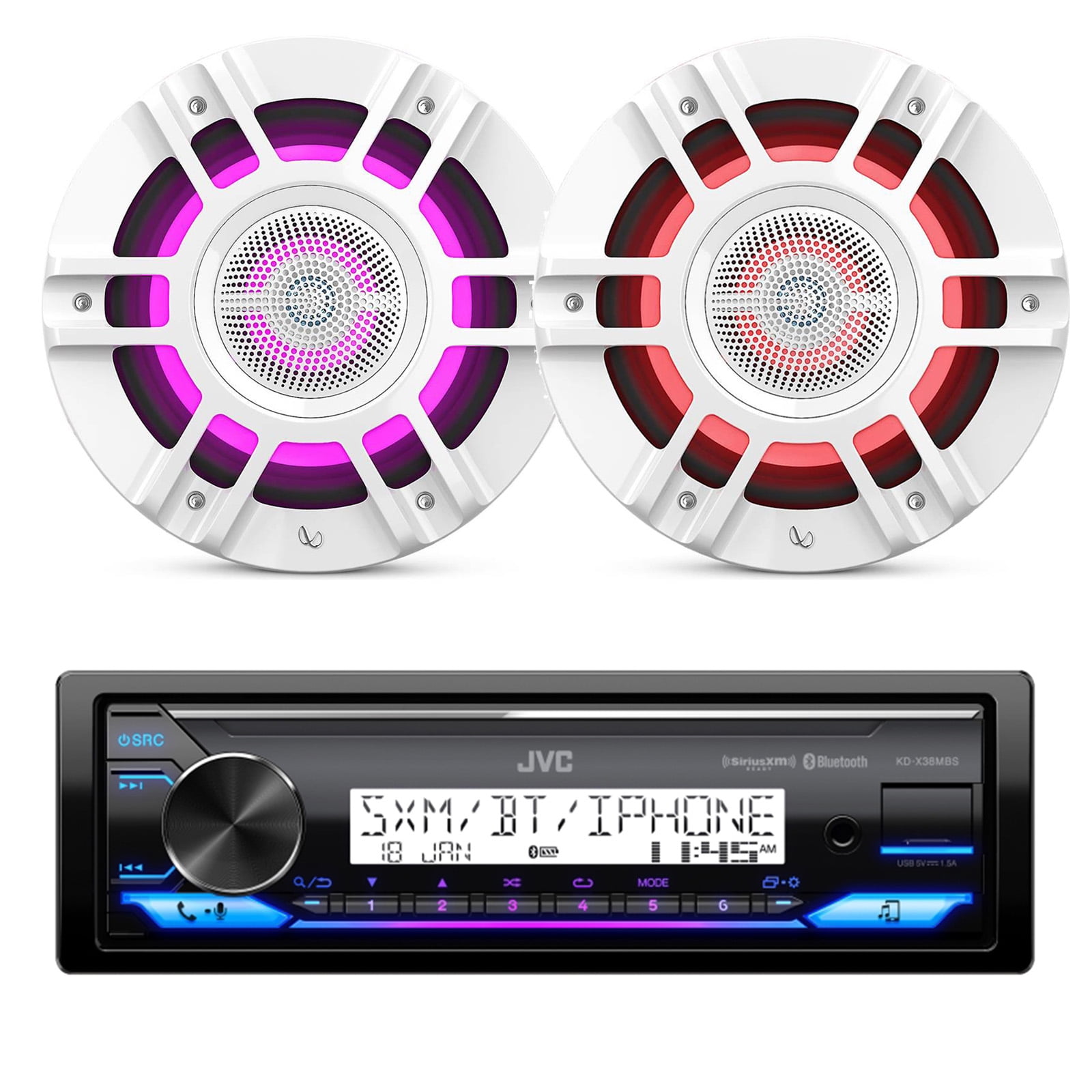 JVC KD-X38MBS Single DIN Marine MotorSports Bluetooth USB AUX LED AM/FM Radio Stereo Receiver ...