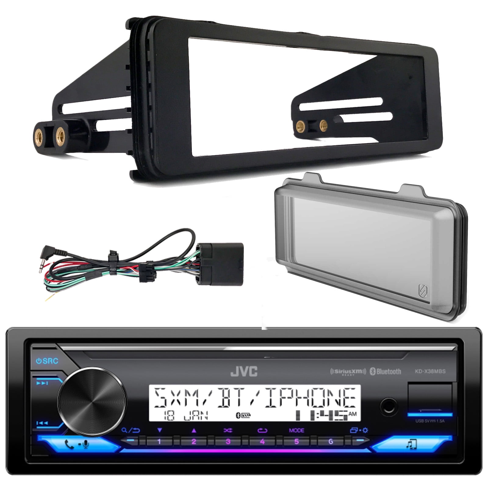 JVC KD-X38MBS Single DIN Marine MotorSports Bluetooth USB AUX LED AM/FM Radio Stereo SiriusXM ...