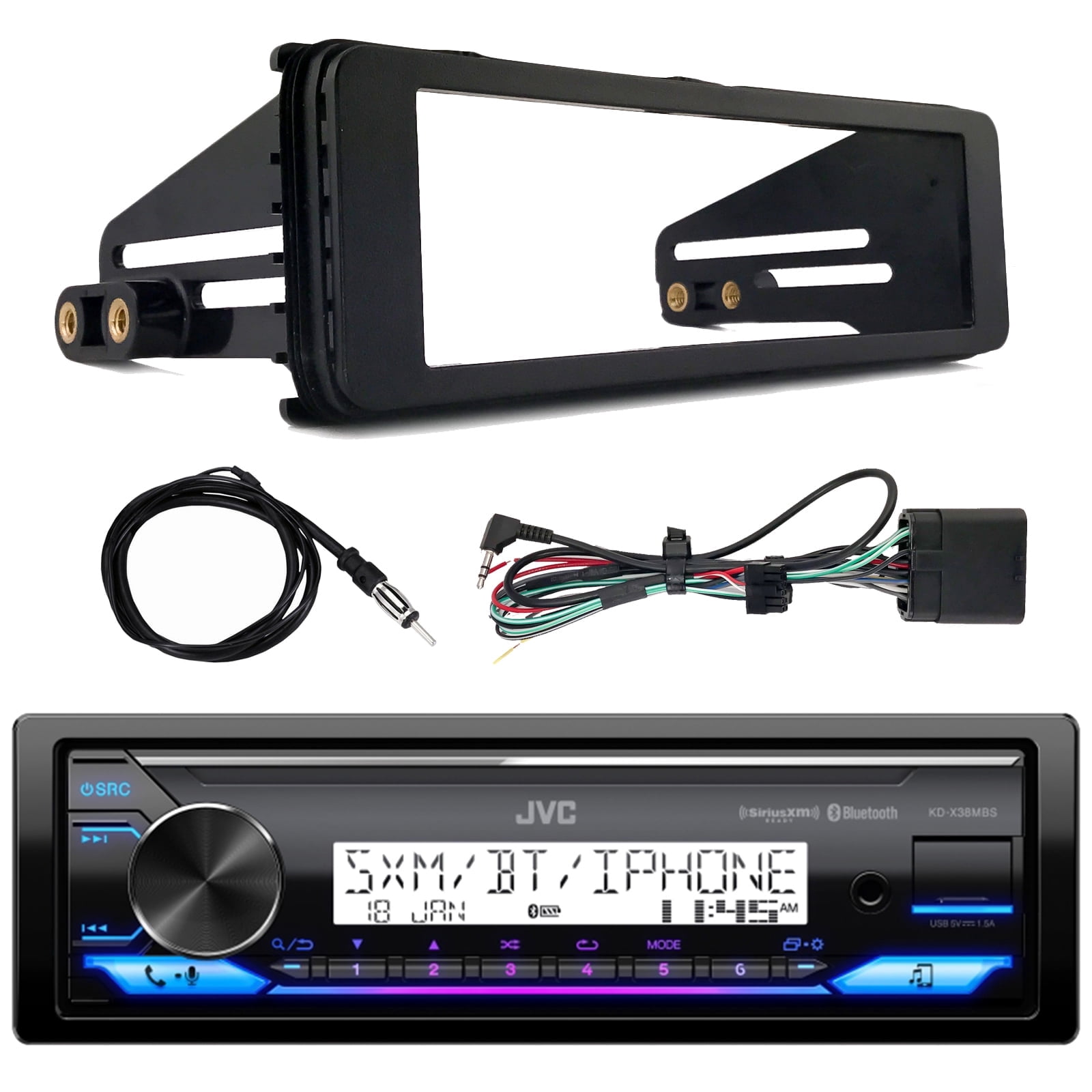 JVC KD-X38MBS Single DIN Marine MotorSports Bluetooth USB AUX LED AM/FM ...