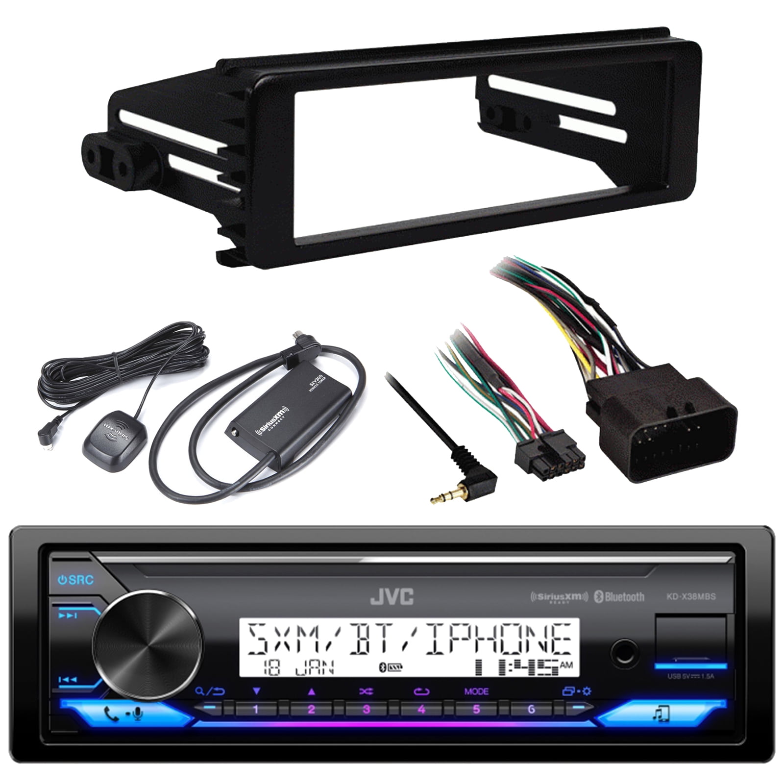 JVC KD-X38MBS Single DIN Marine MotorSports Bluetooth USB AUX LED AM/FM Radio Stereo SiriusXM ...