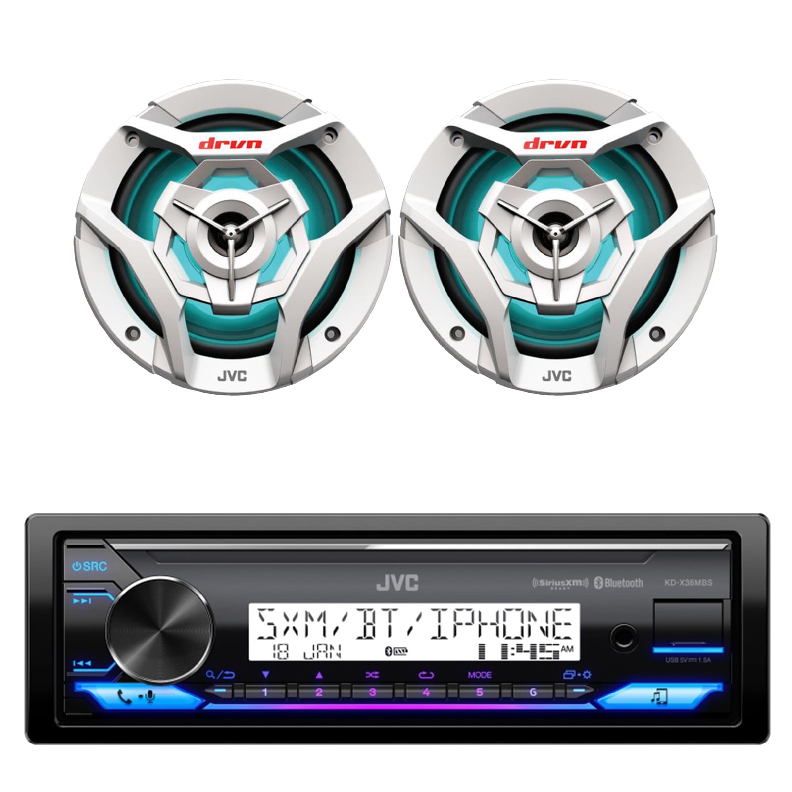 JVC KD-X38MBS Single DIN Marine MotorSports USB Bluetooth AM/FM Stereo ...