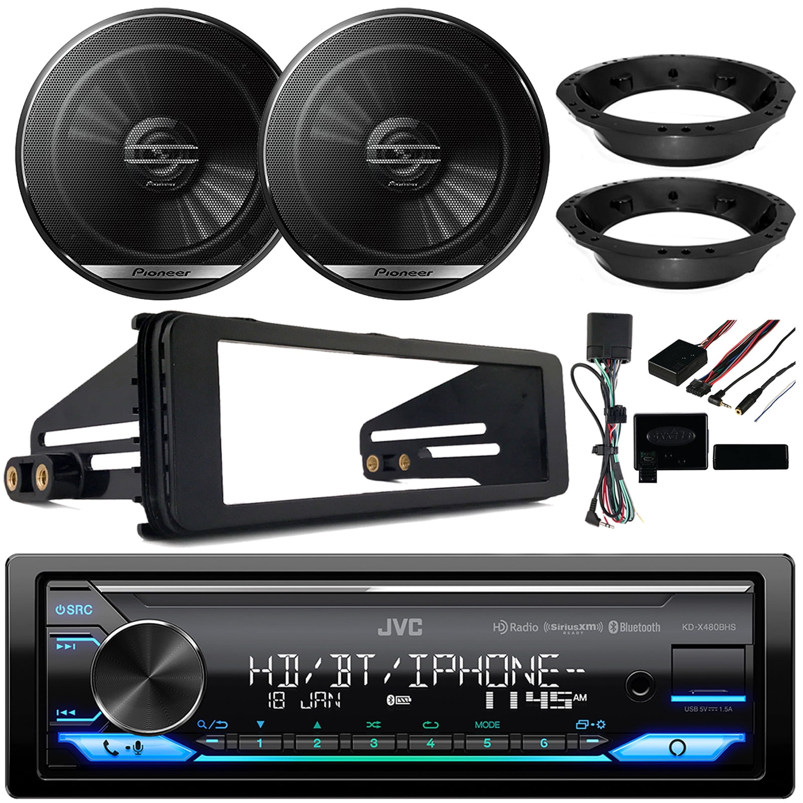 JVC KD-X480BHS Single DIN Bluetooth USB AUX LED AM/FM Radio Stereo SiriusXM Ready Amazon Alexa ...