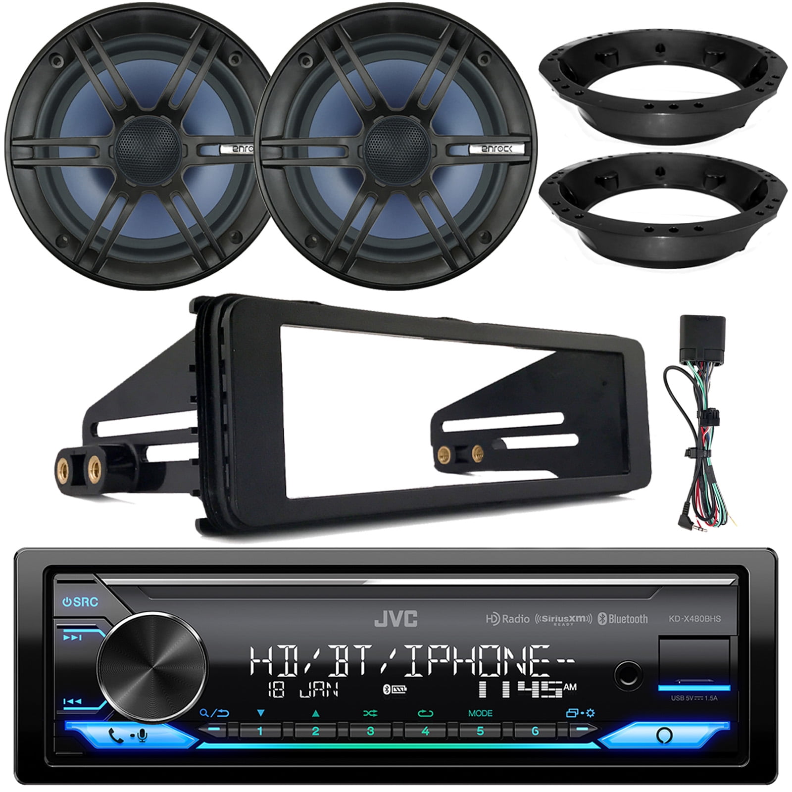 JVC KD-X480BHS Single DIN Bluetooth USB AUX LED AM/FM Radio Stereo SiriusXM Ready Amazon Alexa ...