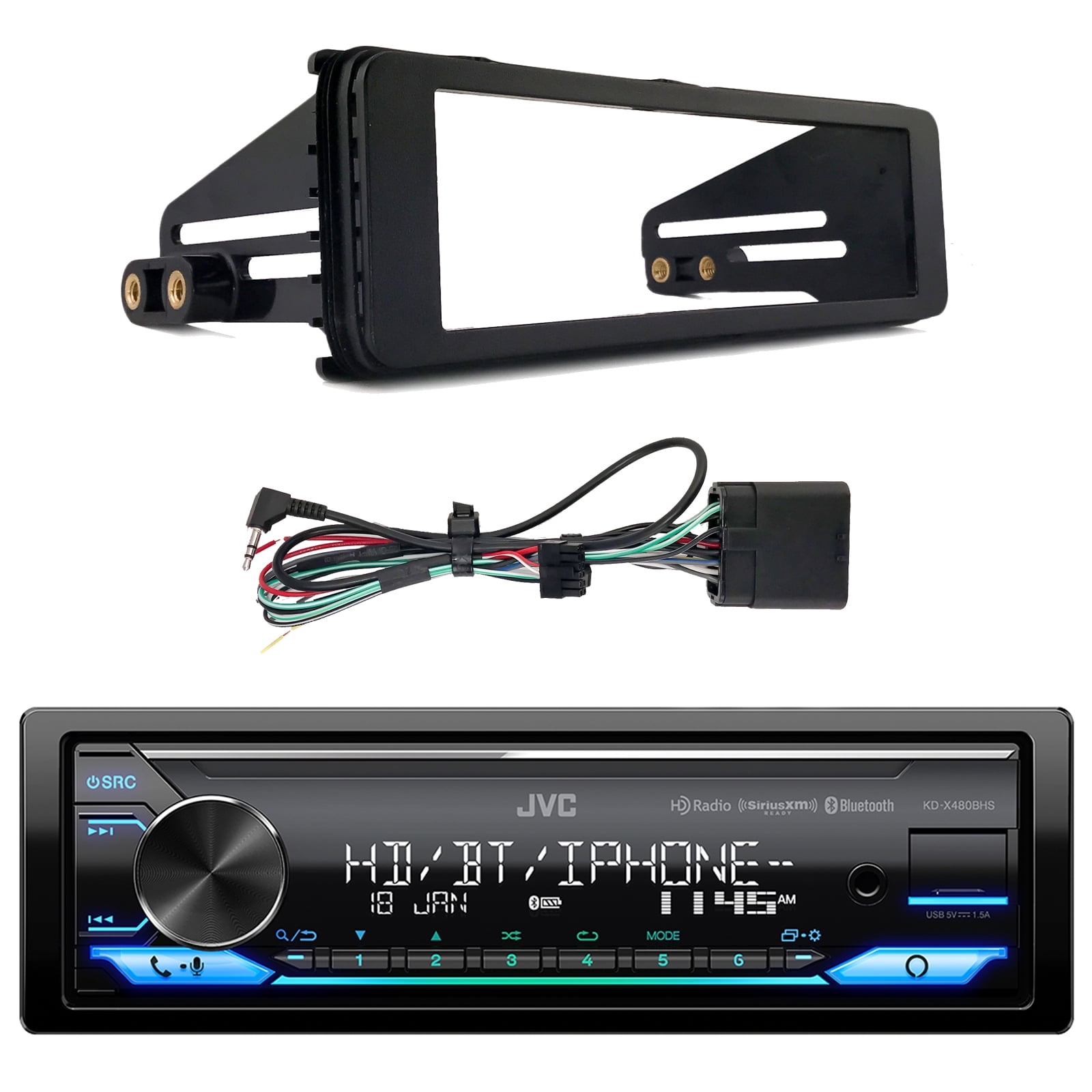 JVC KD-X480BHS Single DIN Bluetooth USB AUX LED AM/FM Radio Stereo SiriusXM Ready Amazon Alexa ...