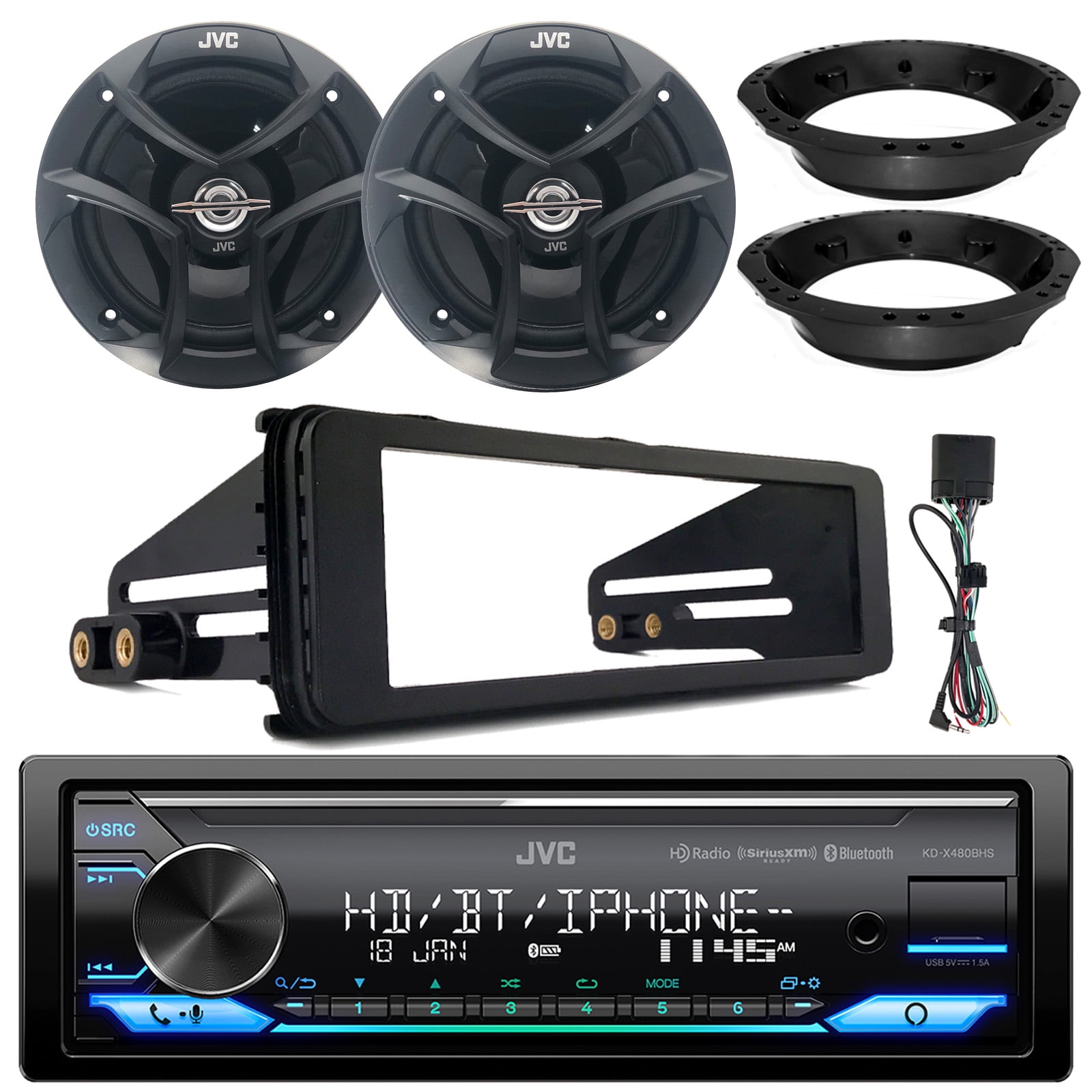 JVC KD-X480BHS Single DIN Bluetooth USB AUX LED AM/FM Stereo LED Car ...