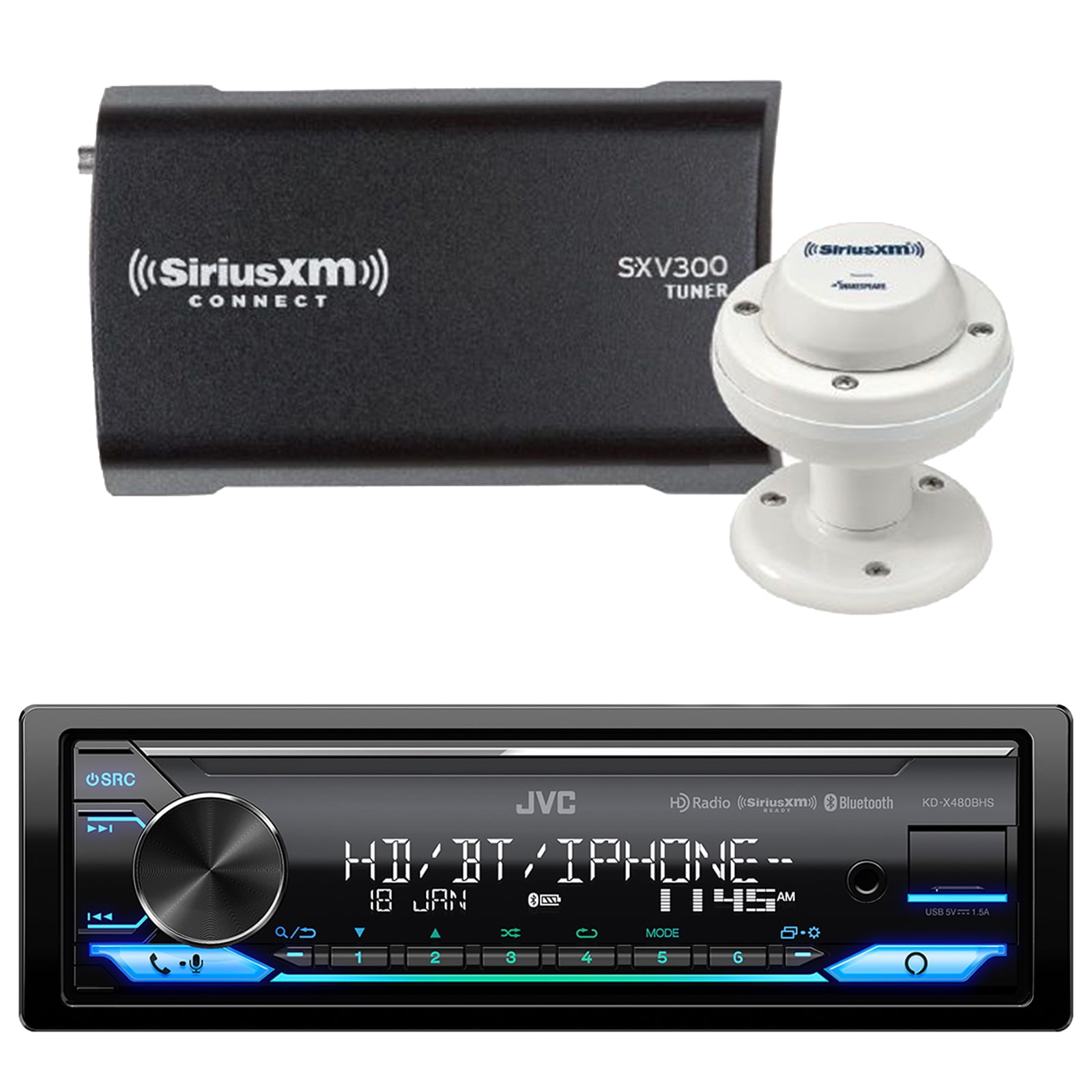 JVC KD-X480BHS Single DIN Bluetooth USB AUX LED Illumination AM/FM Radio Stereo SiriusXM Ready ...