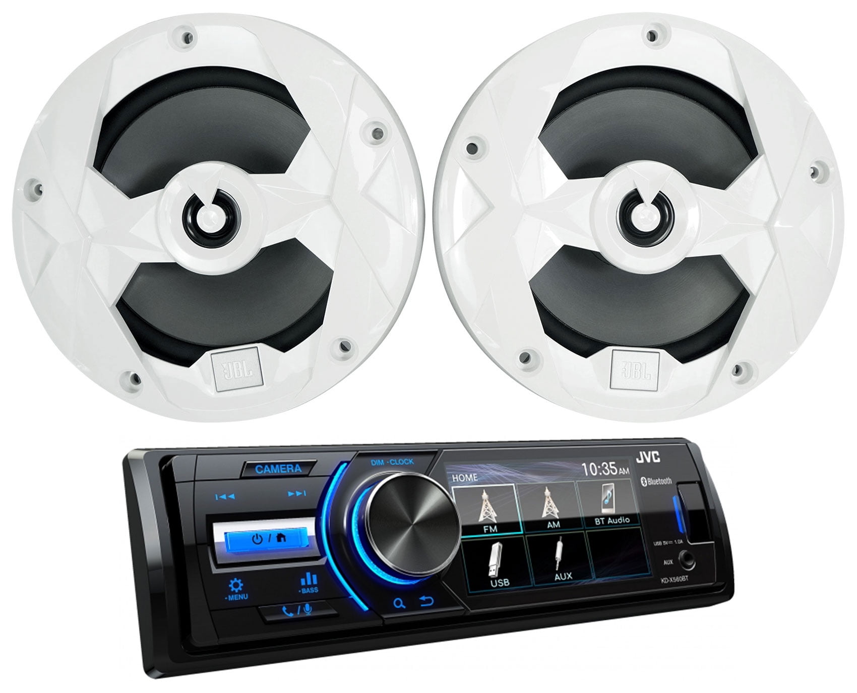JVC KD-X560BT Digital Media Marine Bluetooth Receiver+2) White JBL 6.5 ...