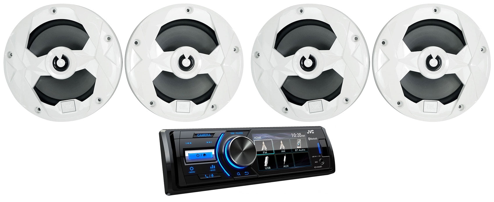 JVC KD-X560BT Digital Media Marine Bluetooth Receiver+4) White JBL 6.5 ...