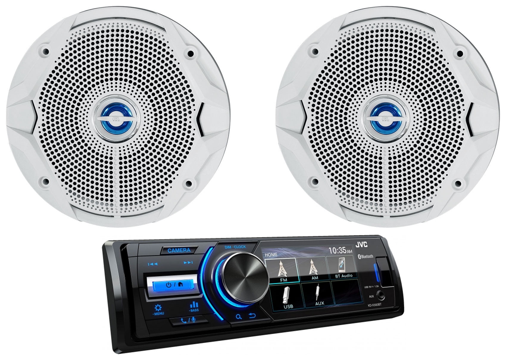 JVC KD-X560BT Digital Media Marine Bluetooth Receiver w/USB+2) JBL 6.5 ...