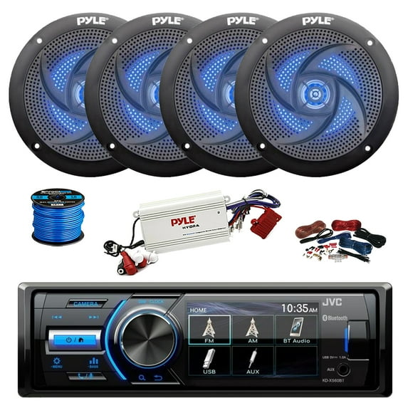JVC KD-X560BT Marine Bluetooth AM/FM Radio Receiver, 4-Channel Bluetooth Amplifier w/Install Kit ...