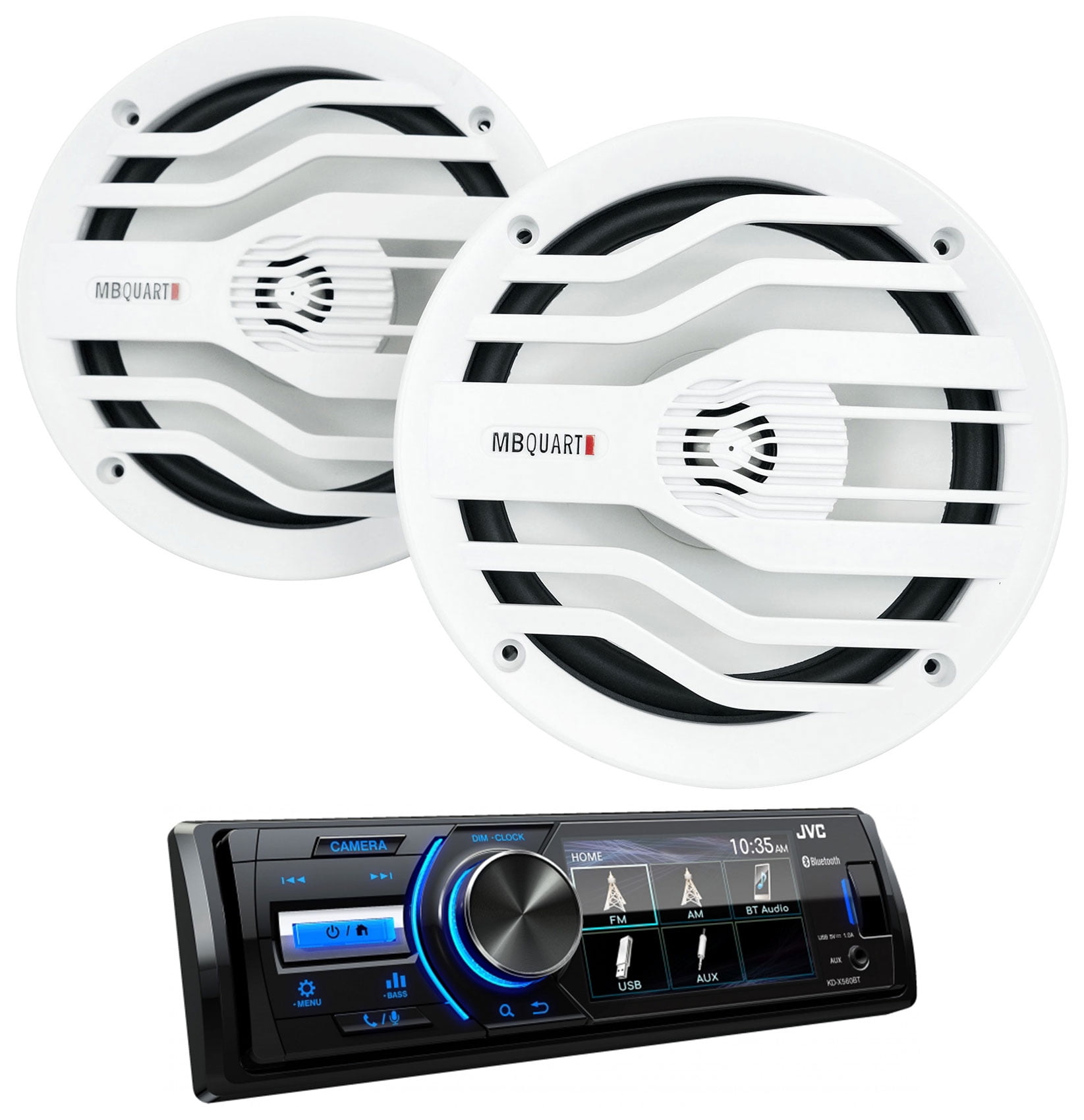 JVC KD-X560BT Marine Bluetooth Receiver+(2) White MB Quart 6.5 ...