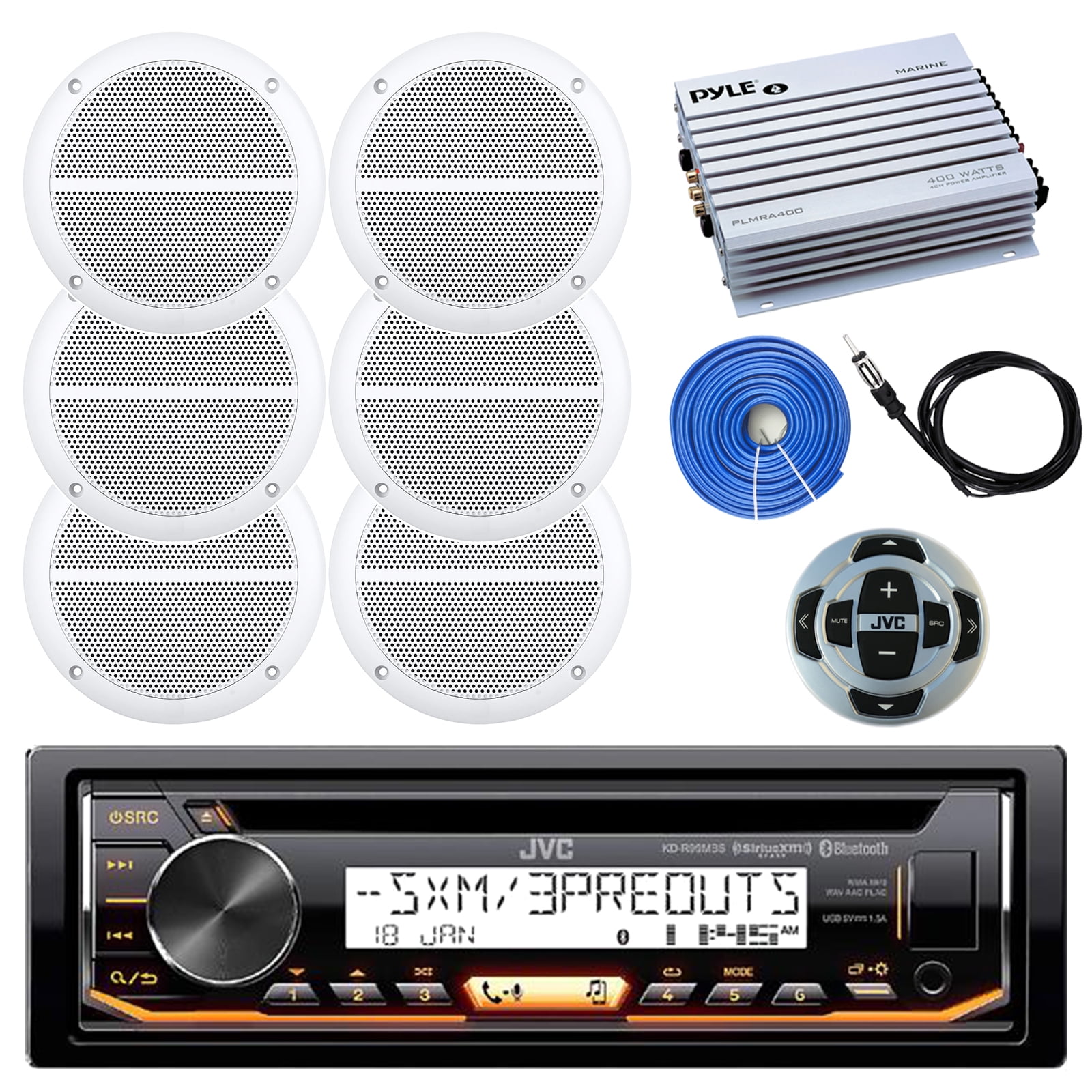 JVC KDR99MBS Marine Stereo Receiver Bundle Kit With JVC Remote Control ...