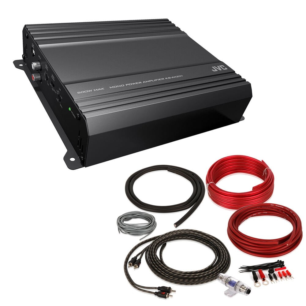 JVC KS-AX201 + 8 Gauge Belva Amplifier Kit 500W Max AX2 Series Class AB ...