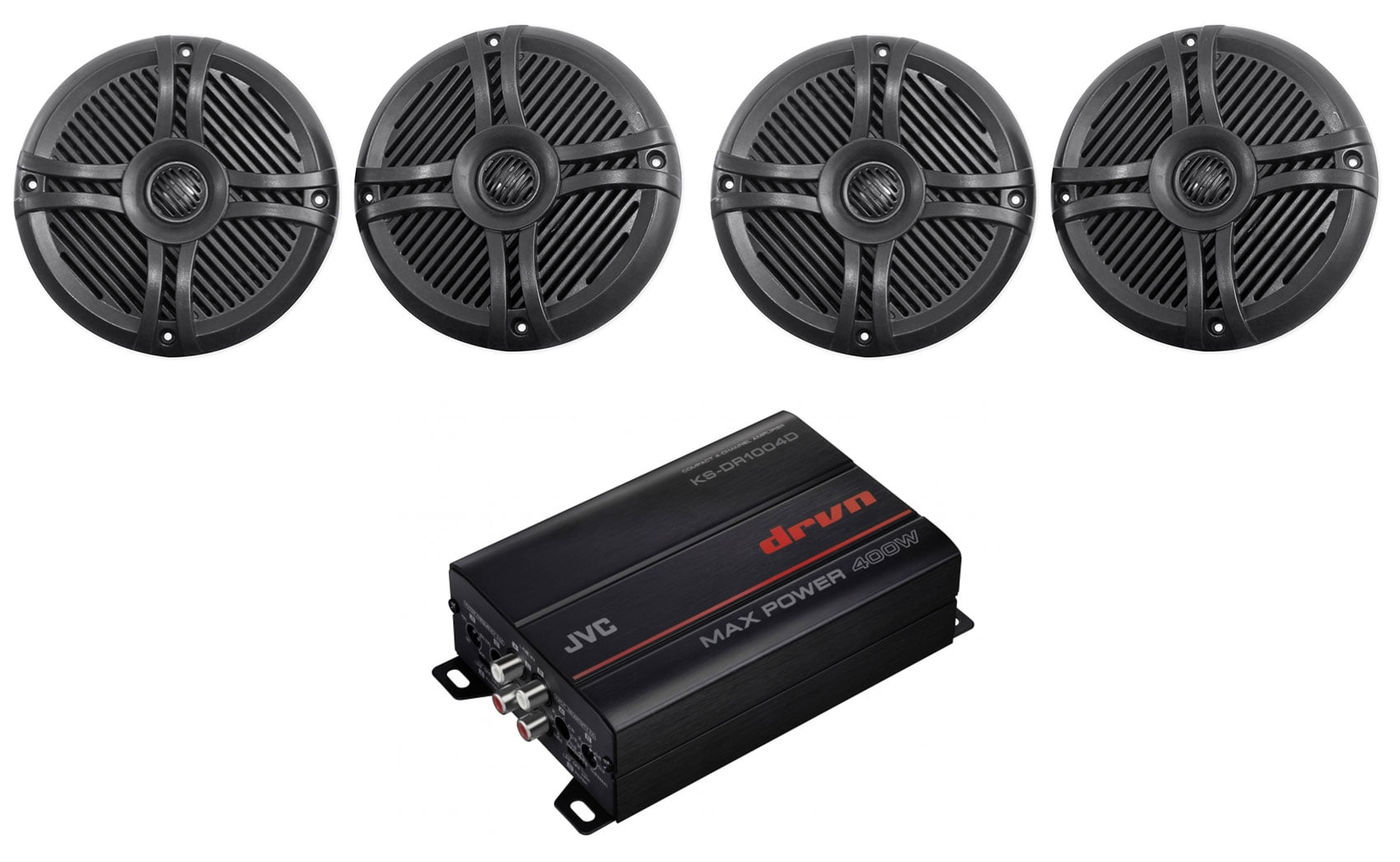 JVC KS-DR1004D 400 Watt 4-Channel Marine Amplifier+(4) 6.5" Black Boat ...