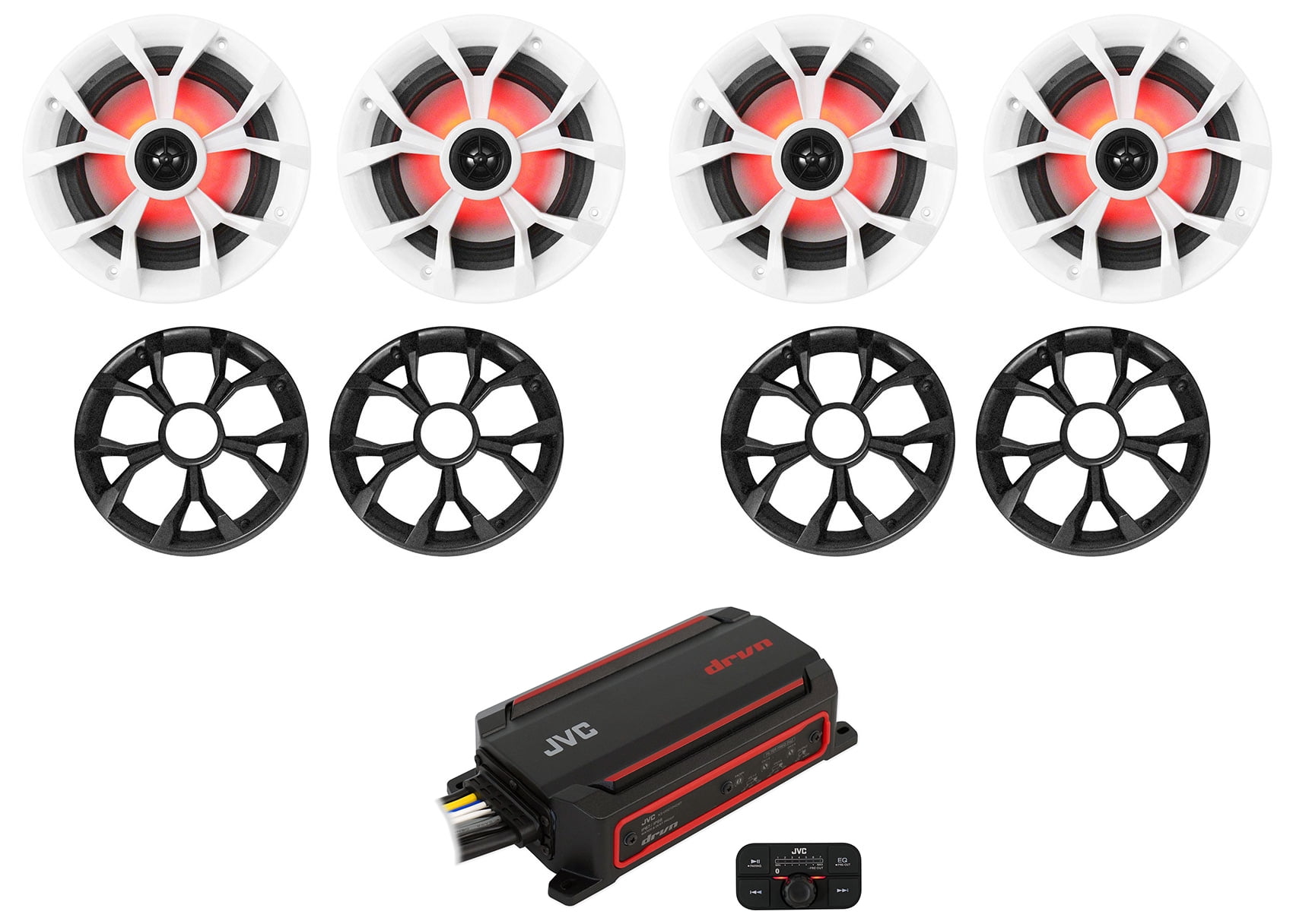 JVC KS-DR2104DBT 600w 4-Channel ATV/UTV Amplifier+4) Rockville 6.5" LED ...