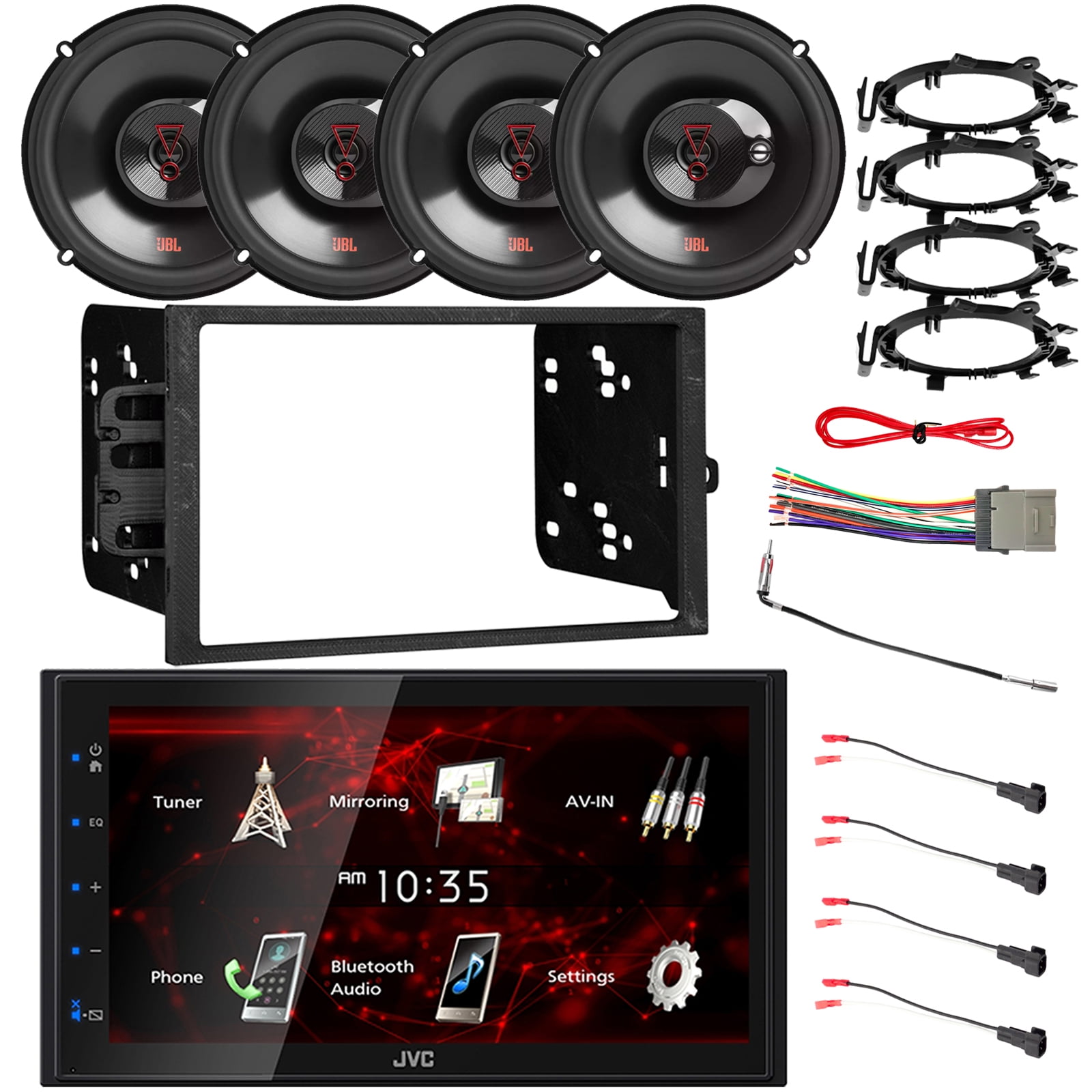 JVC KW-M180BT 6.8" Touchscreen Double DIN Bluetooth USB Stereo Receiver, 4x 6.5" 225W Car ...