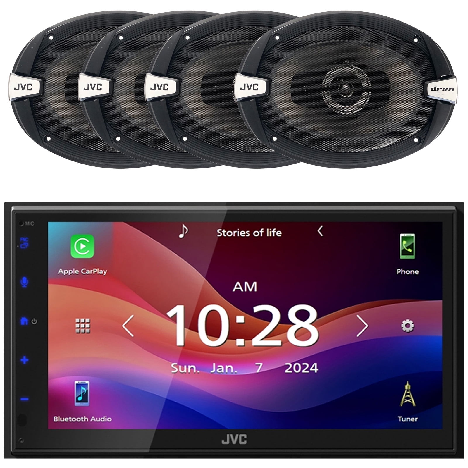 JVC KW-M690BW 6.8" Capacitive Monitor Single-DIN Bluetooth USB/MP3 Digital Media Shallow Chassis ...