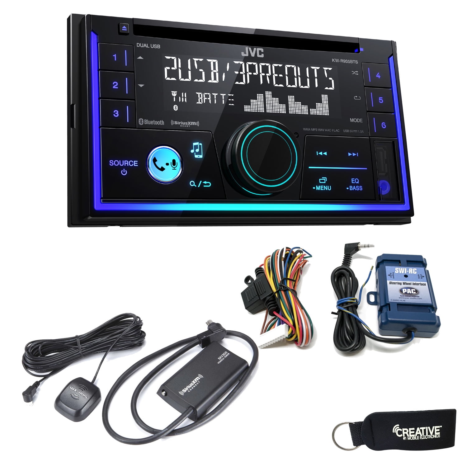 JVC KW-R935BTS 2-DIN CD Receiver with Bluetooth & dual USB, Includes SiriusXM SXV300 Tuner and ...