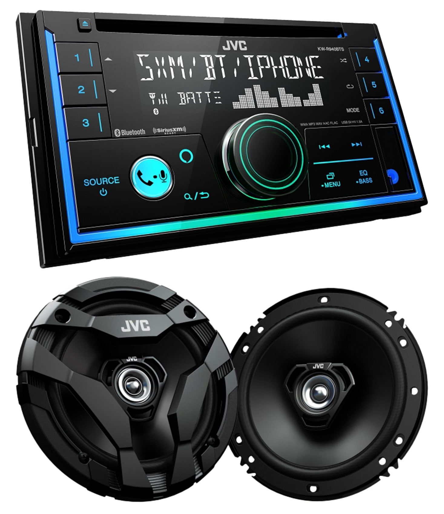 JVC KW-R940BTS 2-Din Bluetooth Car CD Receiver+(2) CS-DF620 300w 6.5 ...