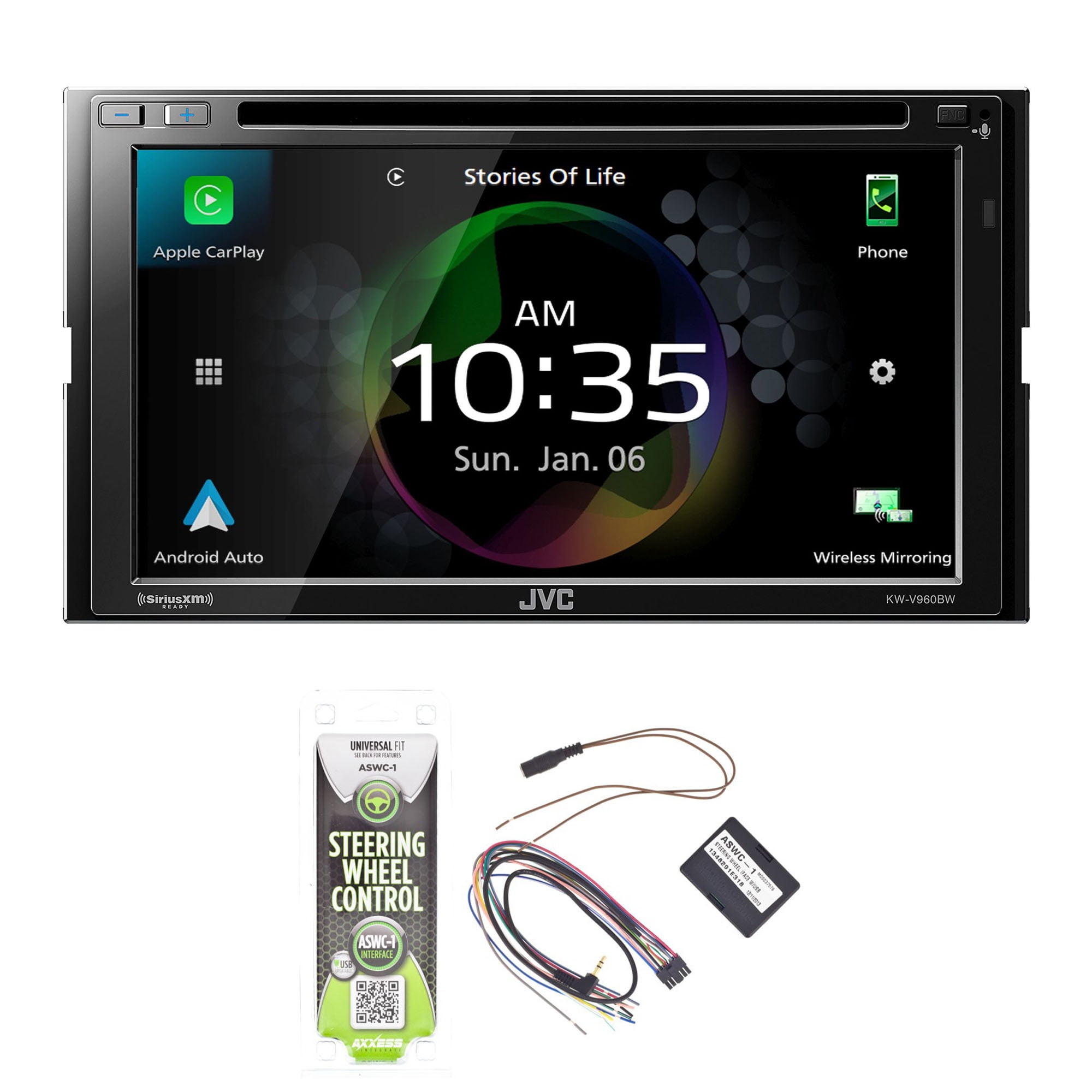 JVC KW-V960BW Works with Wireless CarPlay, Wireless Android Auto, CD/DVD AV Receiver, High-Res ...