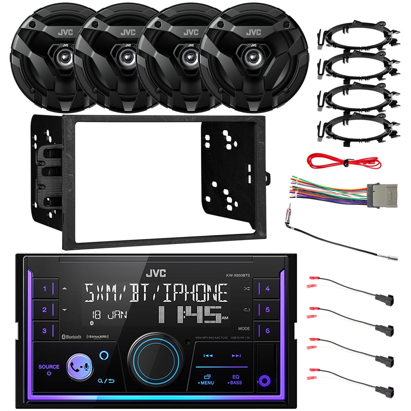 JVC KW-X850BTS Double DIN USB/AUX Bluetooth AM/FM Stereo Receiver, 4x JVC DF620 6.5" 300W ...