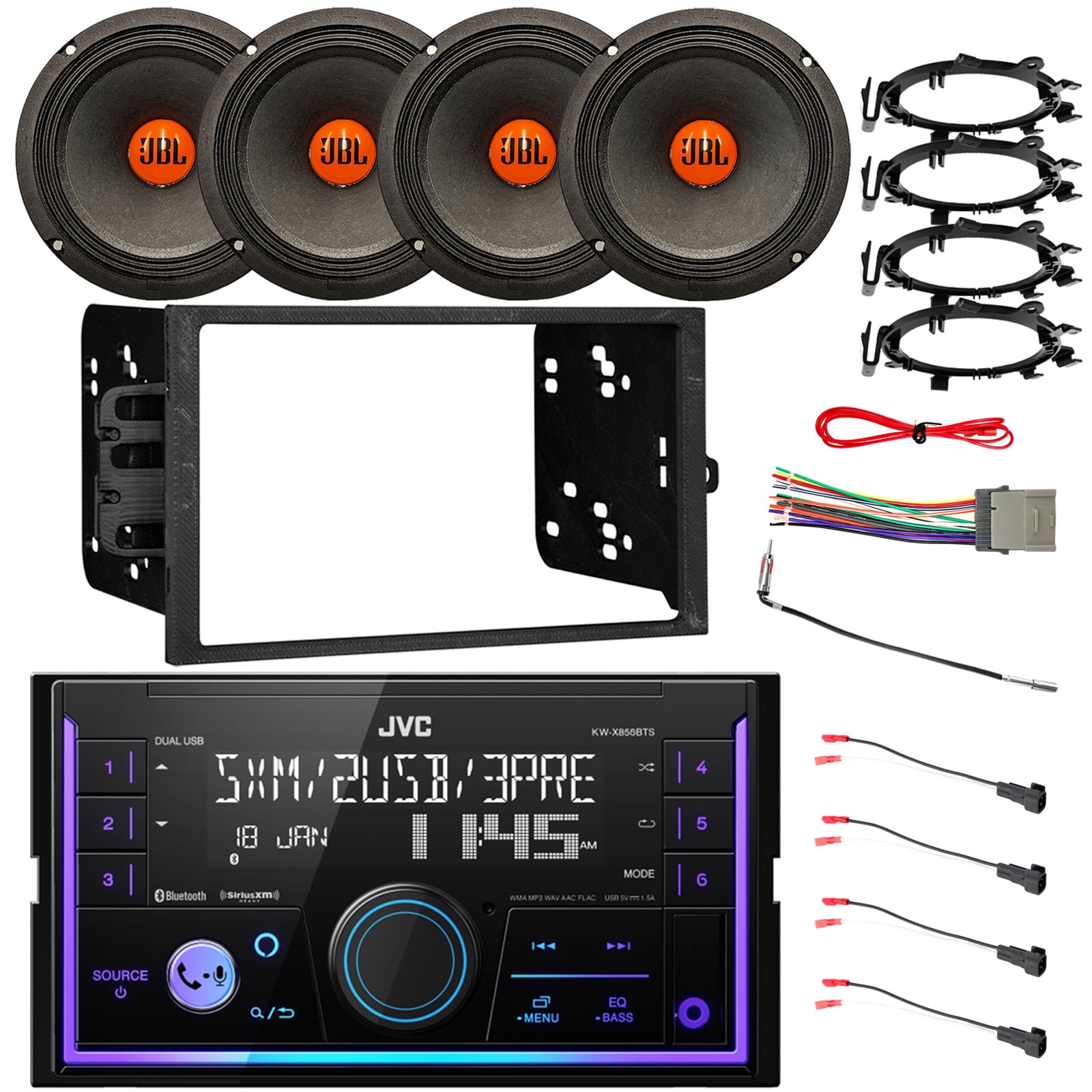 JVC KW-X855BTS Double DIN USB/AUX Bluetooth AM/FM Digital Media Receiver, 4x 6.5" 300W Car ...