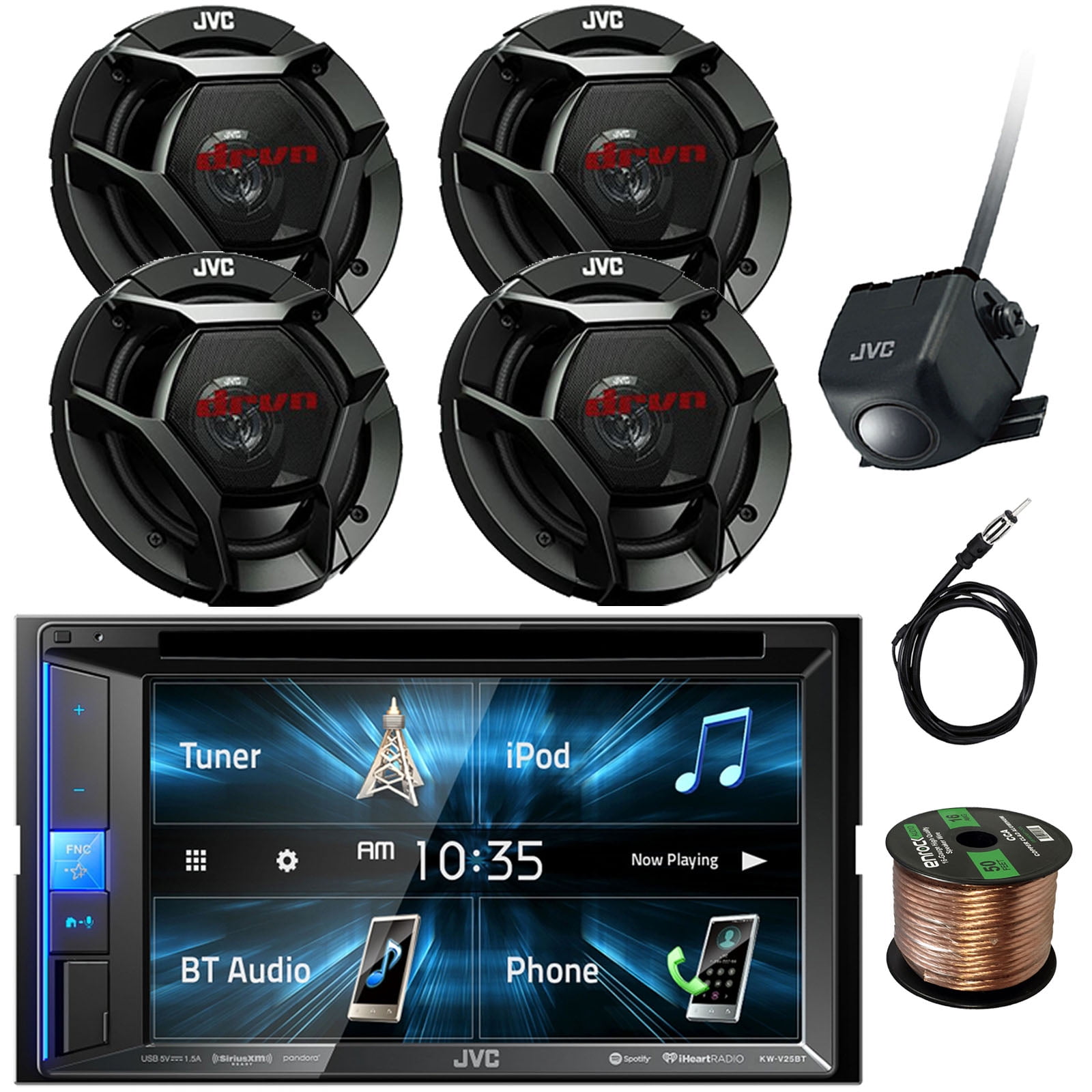 JVC KWV 6.2" WVGA Clear Resistive Touchscreen Double-DIN AM/FM Bluetooth CD Stereo Receiver, 6.5 ...