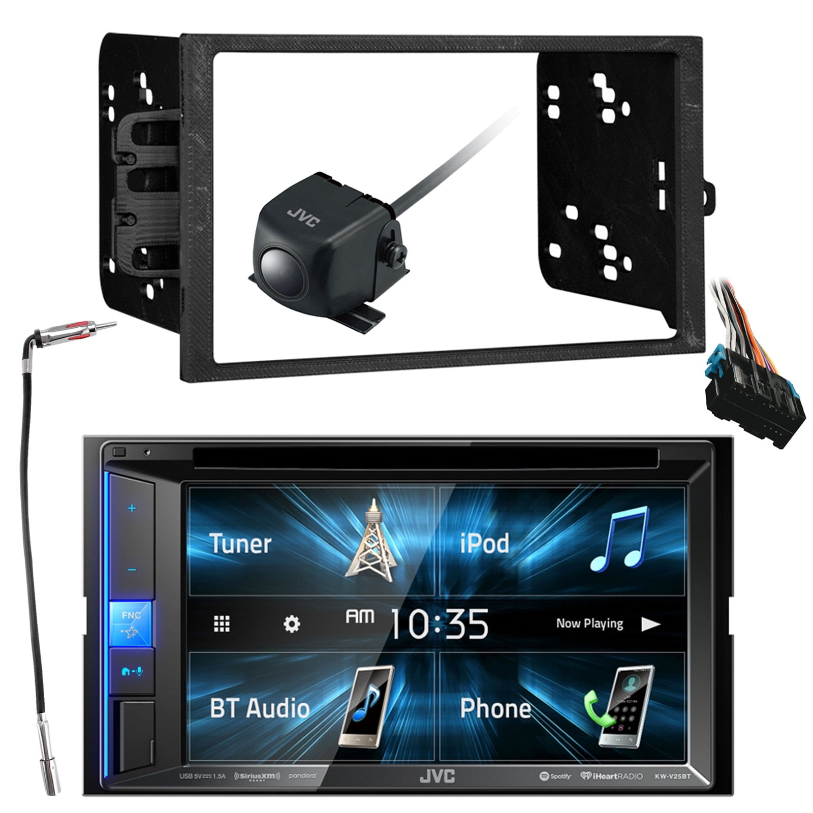 JVC KWV 6.2" WVGA Touchscreen Double-DIN AM/FM Radio Bluetooth USB/CD Stereo Receiver with Rear ...