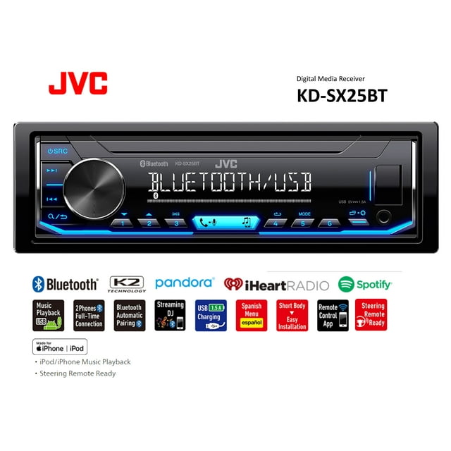 JVC Mobile KD-SX25BT Single-DIN In-Dash Digital Media Receiver with ...
