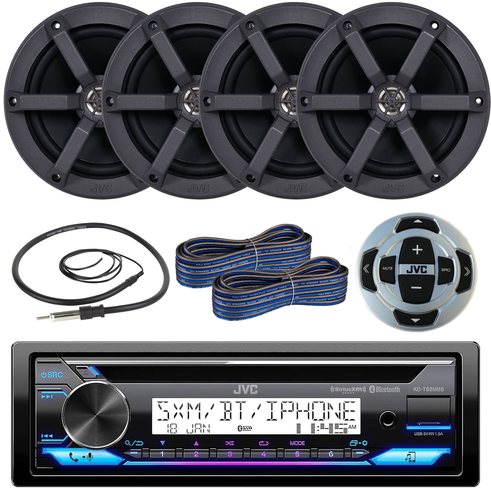 JVC Single DIN In-Dash Bluetooth Radio USB AUX AM/FM CD Player Marine ...