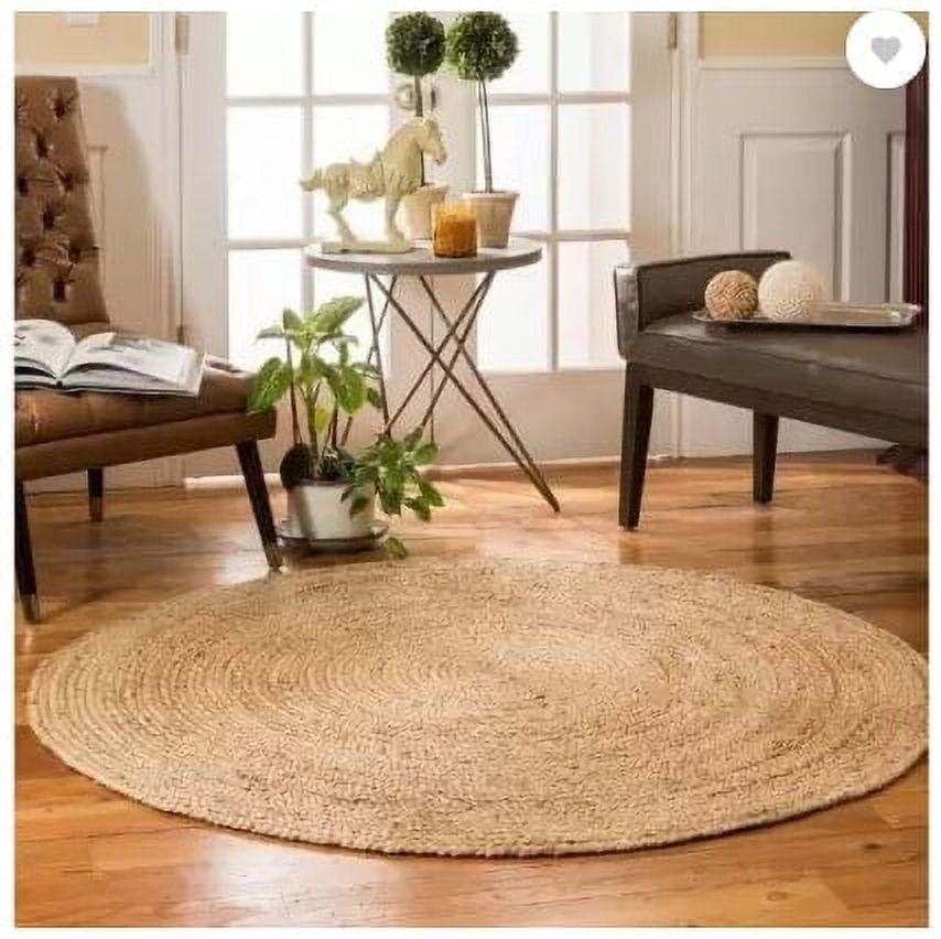 JVH Handmade Braided Natural Pure Jute Round Rugs Size 4 x 4 Feet Round ...