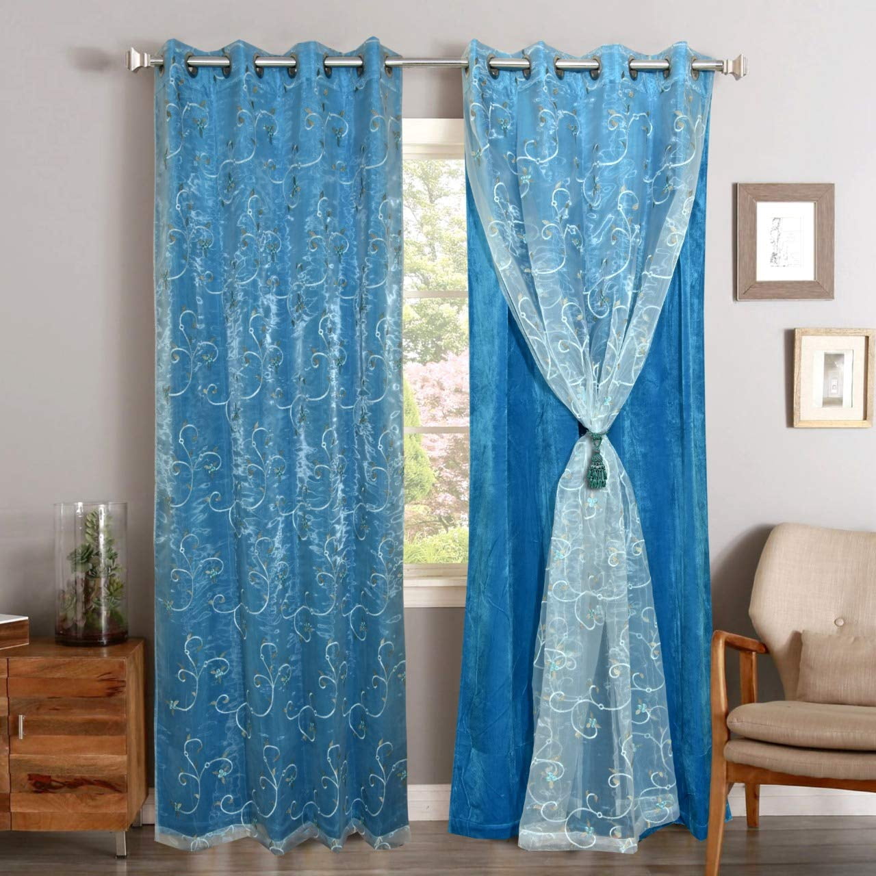 JVIN FAB 2 in 1 Velvet with Embroidery Double Curtain Best for Every ...