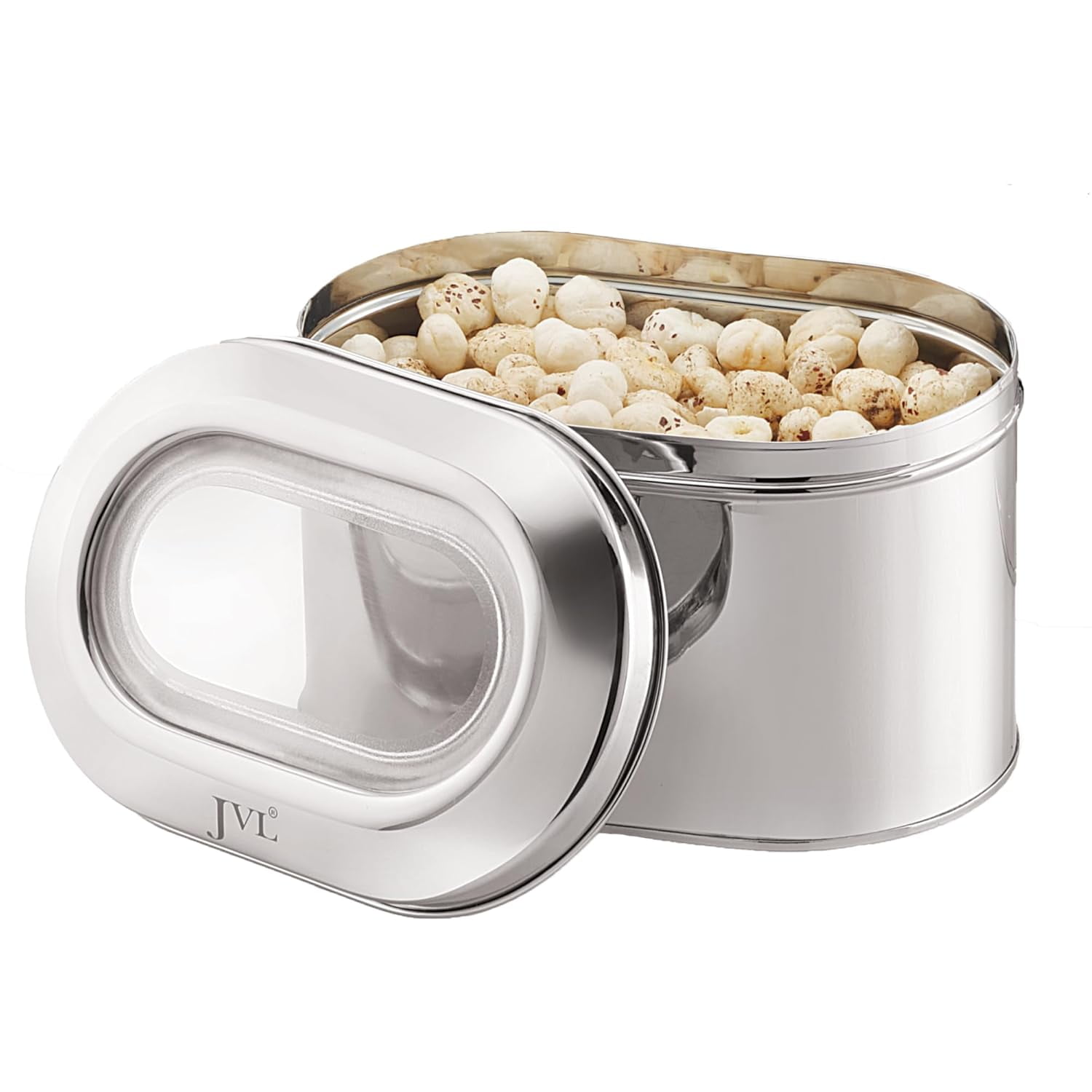 JVL Stainless Steel Kitchen Food Storage Capsule Shape Tab Tin With See ...
