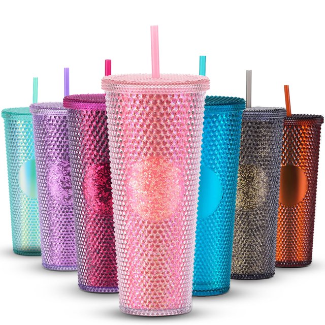 JVMU 24oz Plastic Double Wall Studded Cup Matte with Lid and Straw ...
