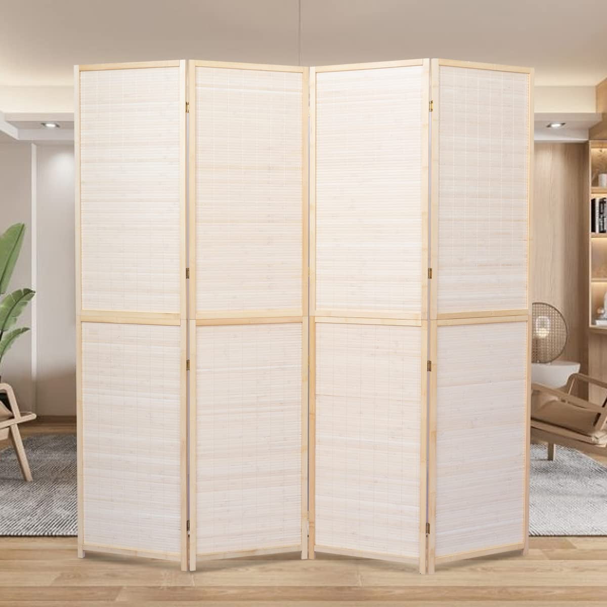 JVVMNJLK 4 Panel Bamboo Room Divider, 6 FT Tall Folding Privacy Screen ...