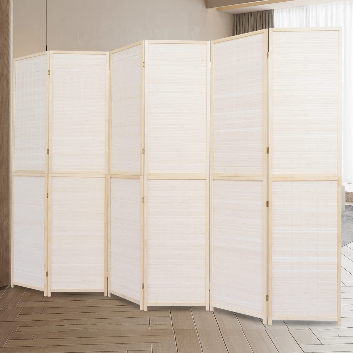 JVVMNJLK 6-Panel Bamboo Room Divider, Indoor Foldable Privacy Screen ...